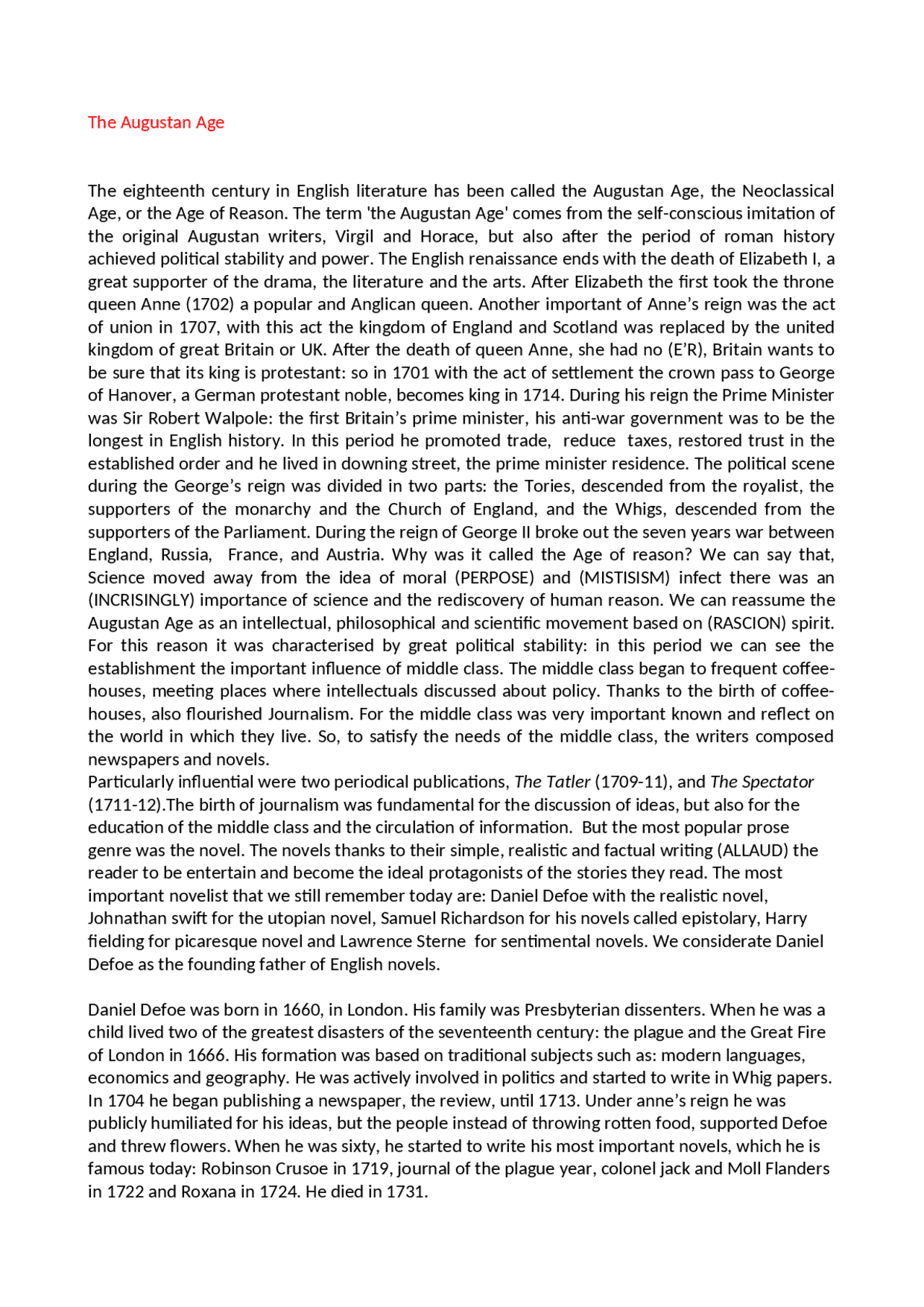 The victorian age introduction+ Defoe + (Robinson crusoe)+ J.Swift ...