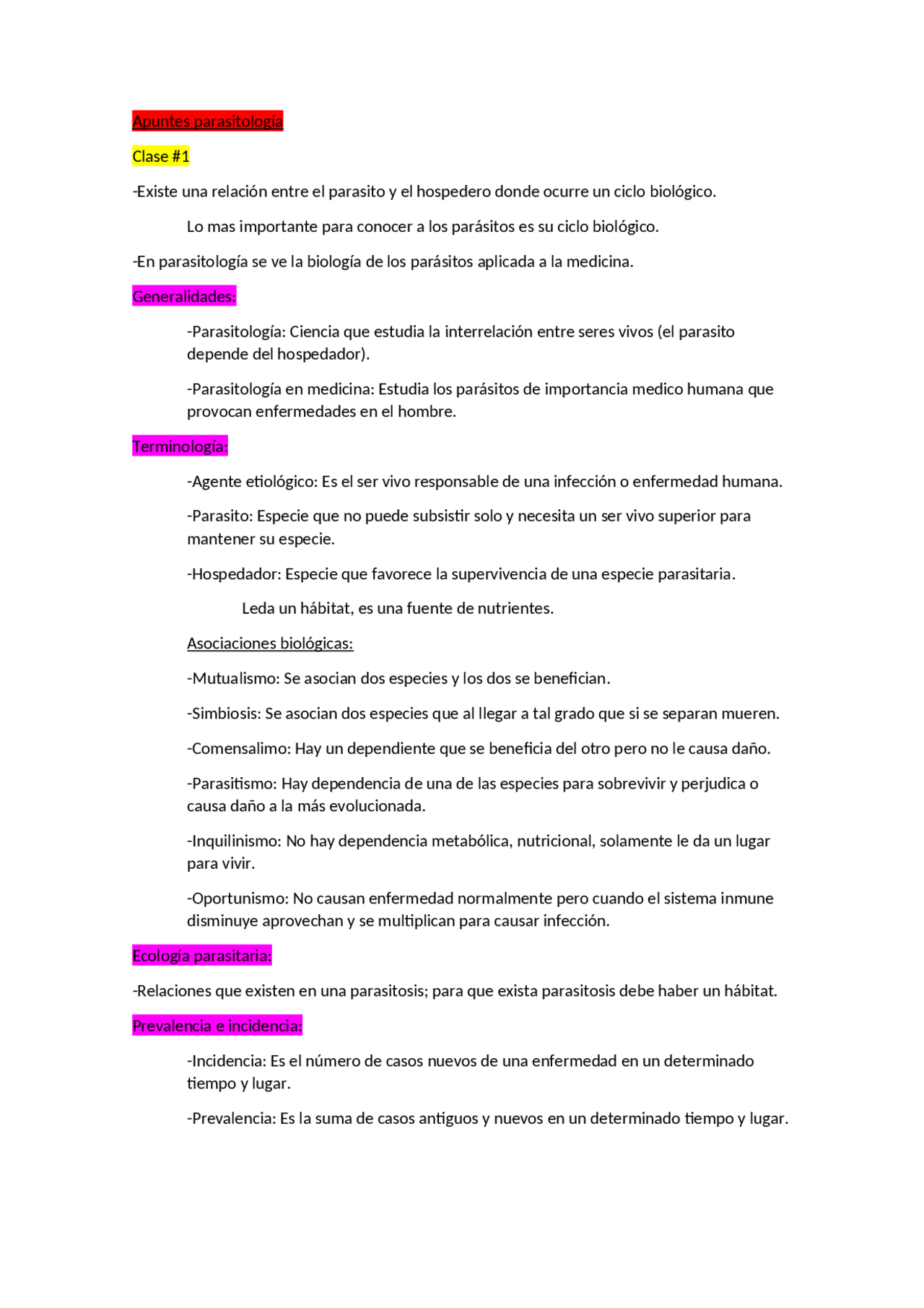 Apuntes Parasitologia Notes De Parasitologie Docsity