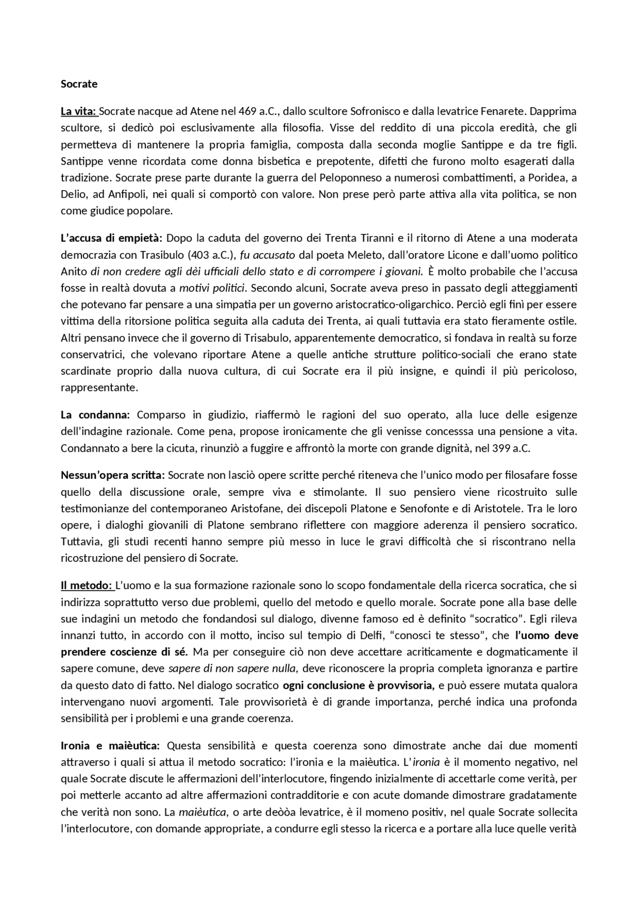 Riassunto su Socrate - Docsity