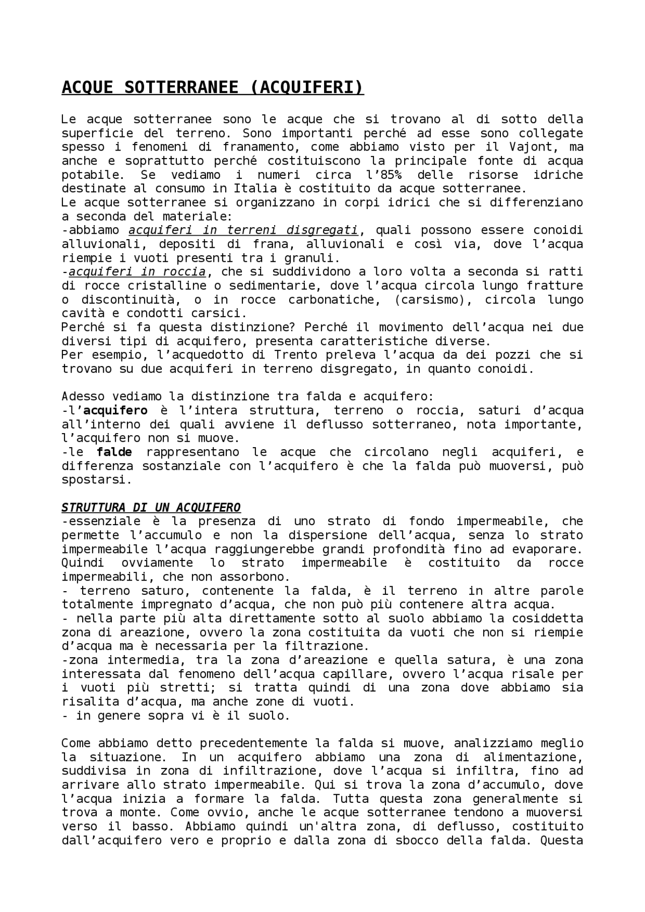 Acque Sotterranee Acquiferi E Falde Appunti Di Geologia Docsity