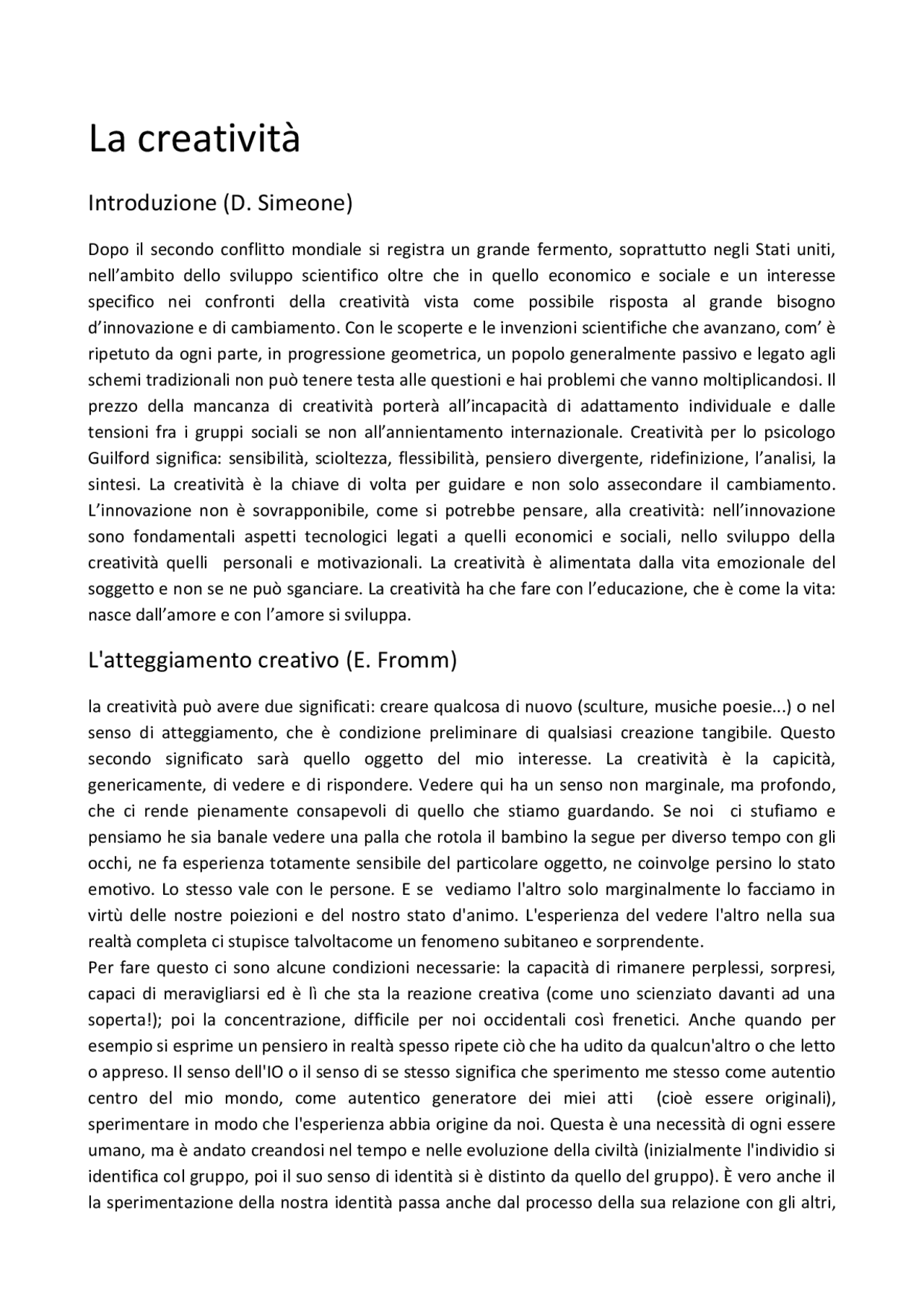 La Creatività Riassunto Docsity