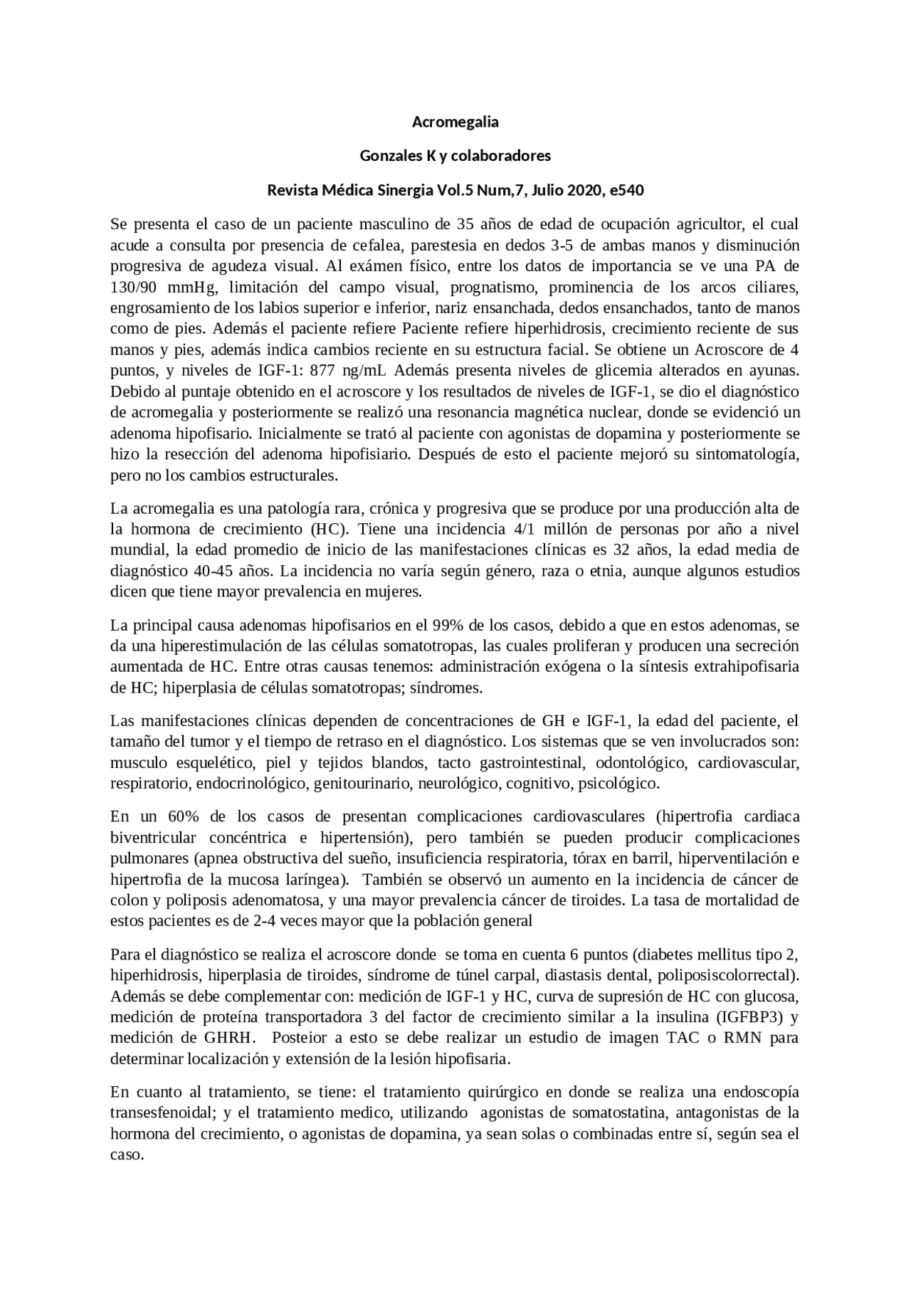 Acromegalia Endocrinología Docsity