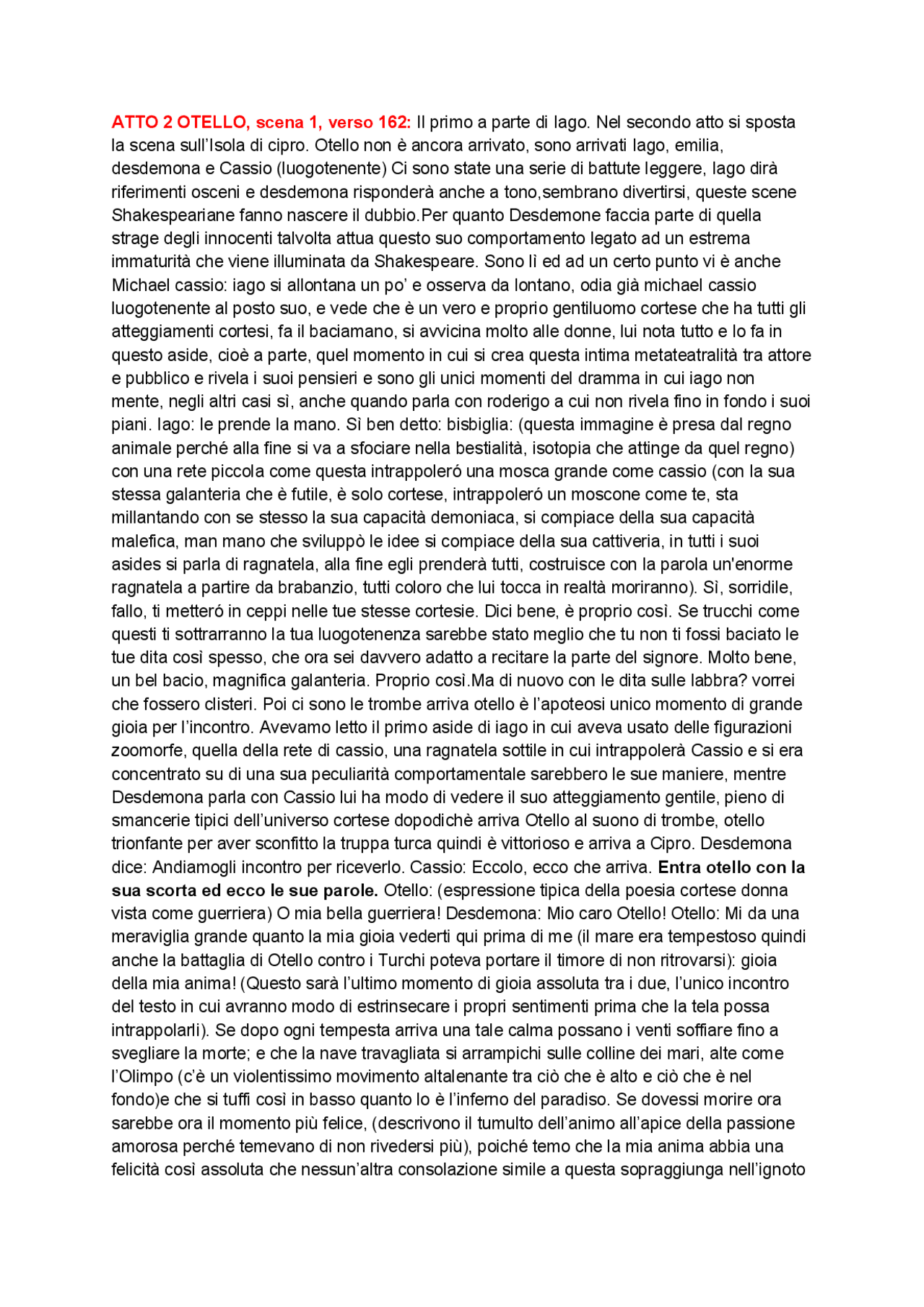 William Shakespeare - Othello Atto 2 e 3 - Docsity