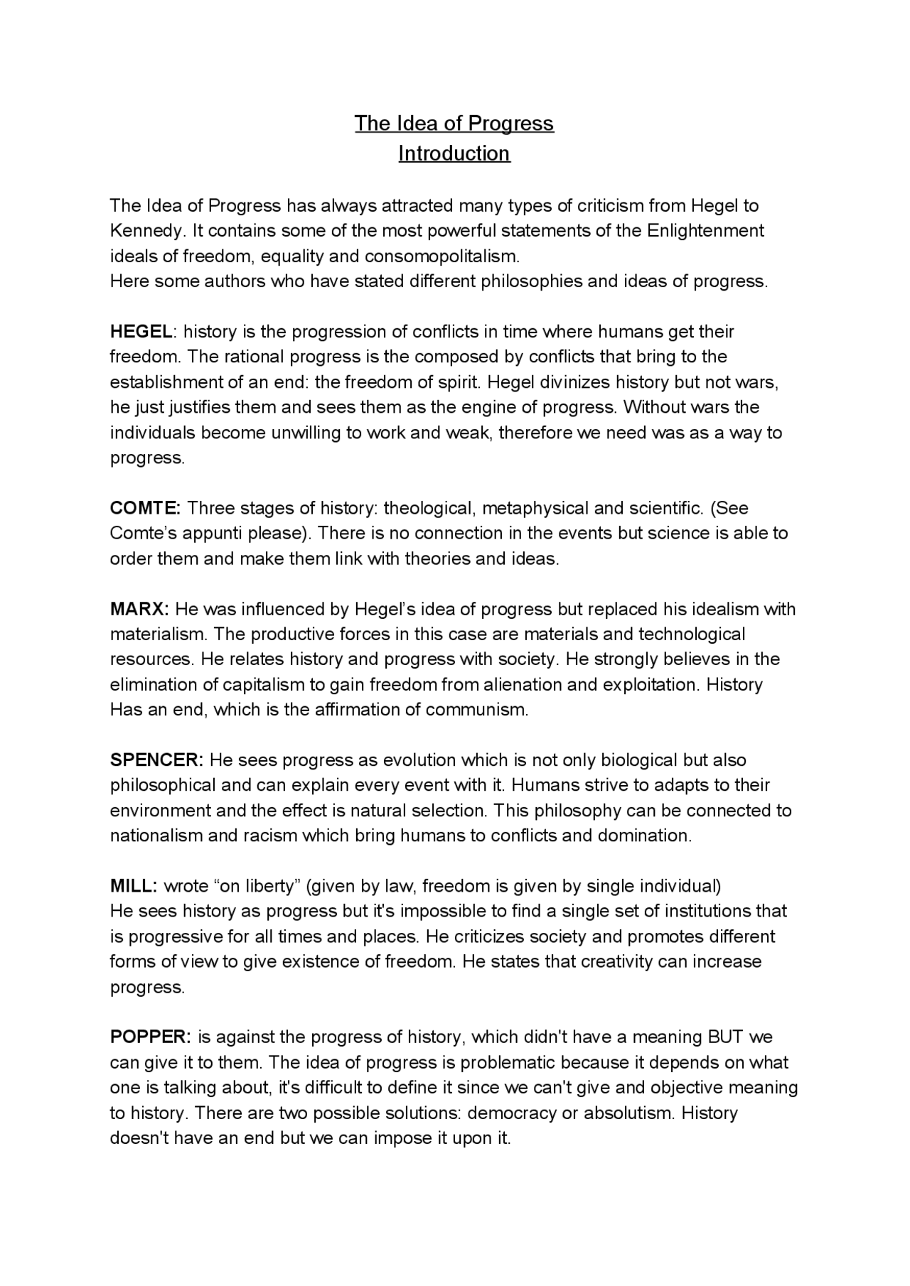 Idea Of Progress And History Docsity