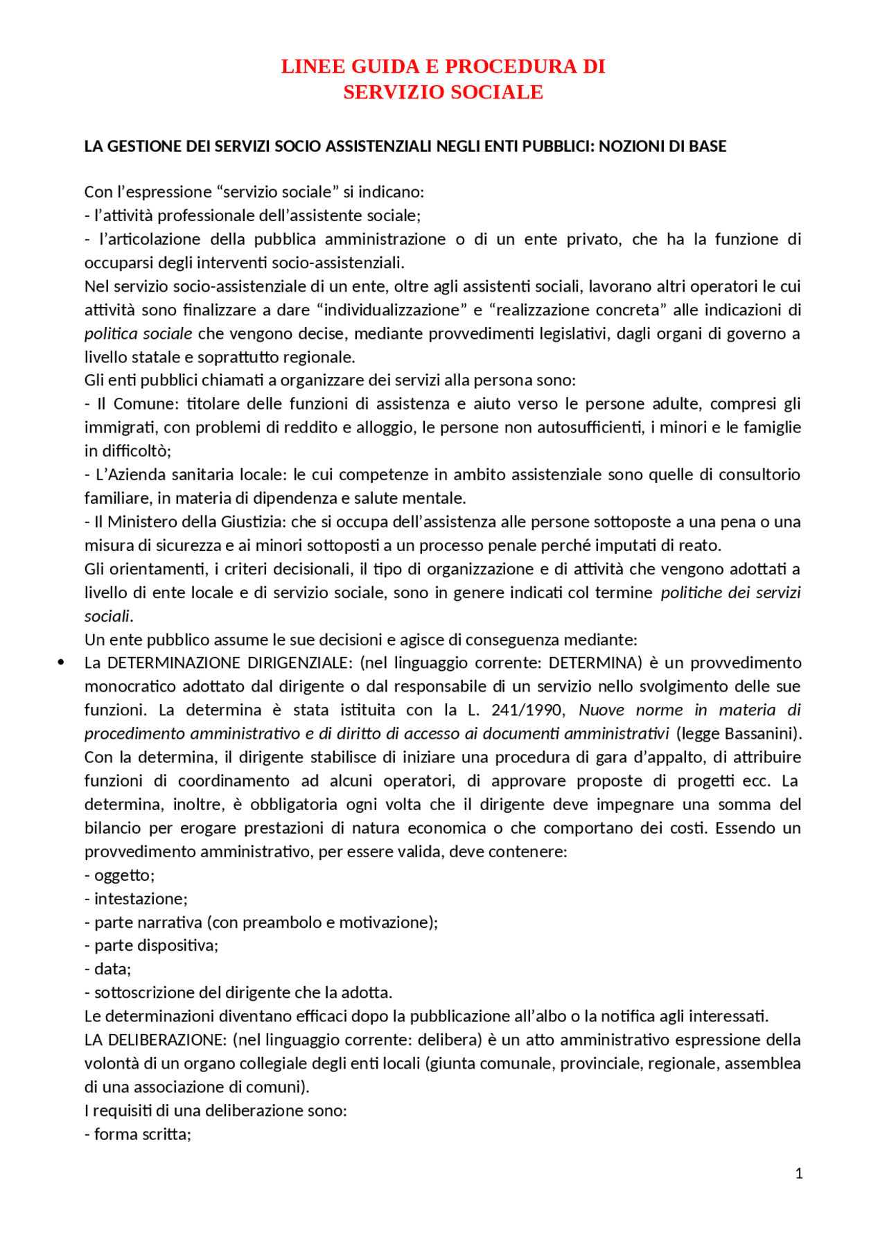 Riassunti Del Libro Linee Guida E Procedure Del Servizio Sociale Docsity