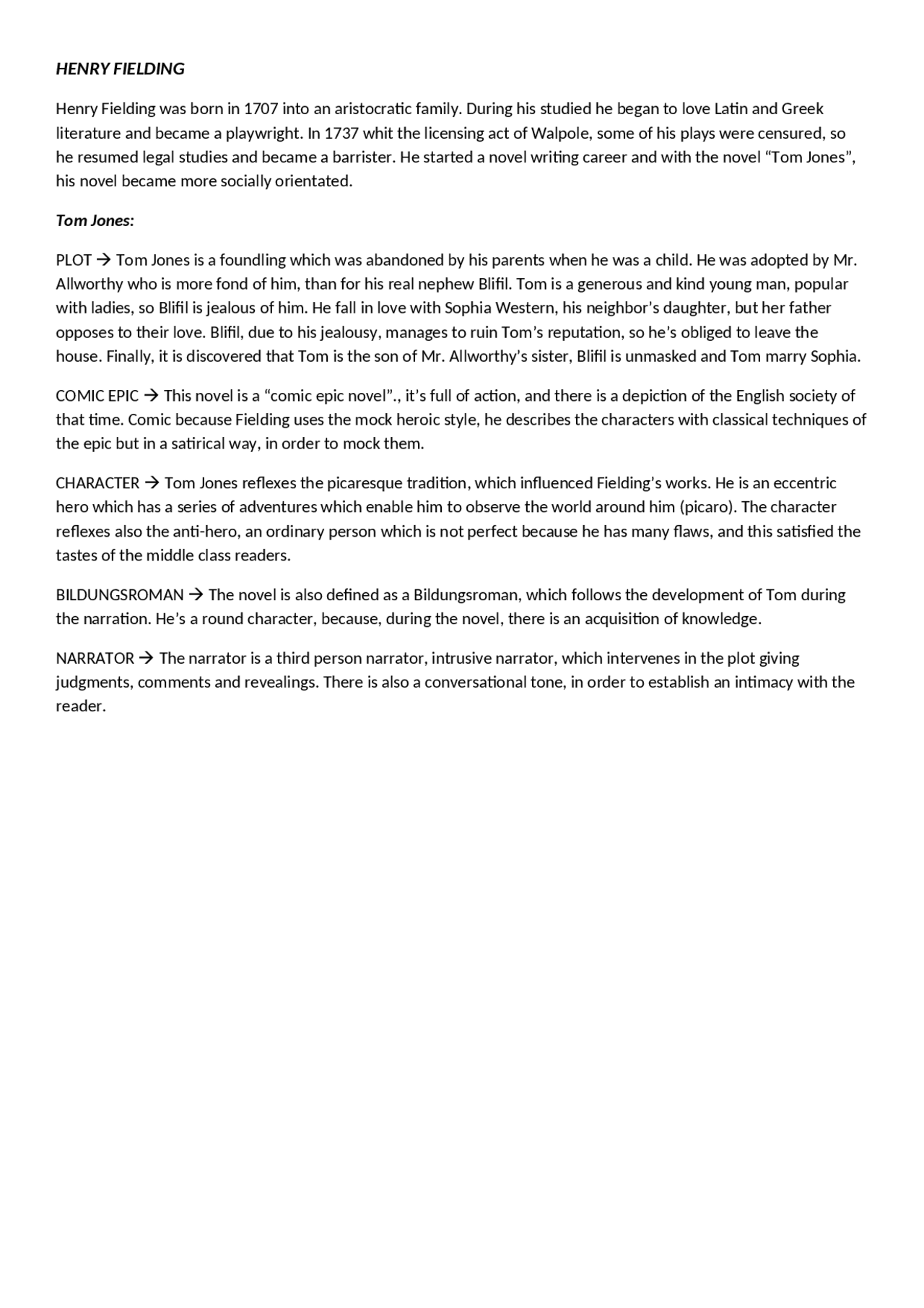 Henry fielding and his masterpiece - Docsity