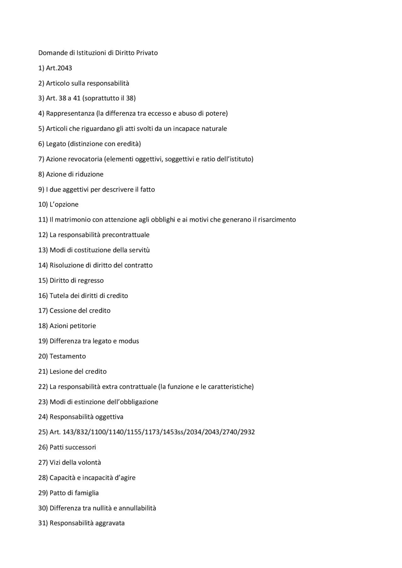 Domande Frequenti Di Istituzioni Di Diritto Privato Docsity