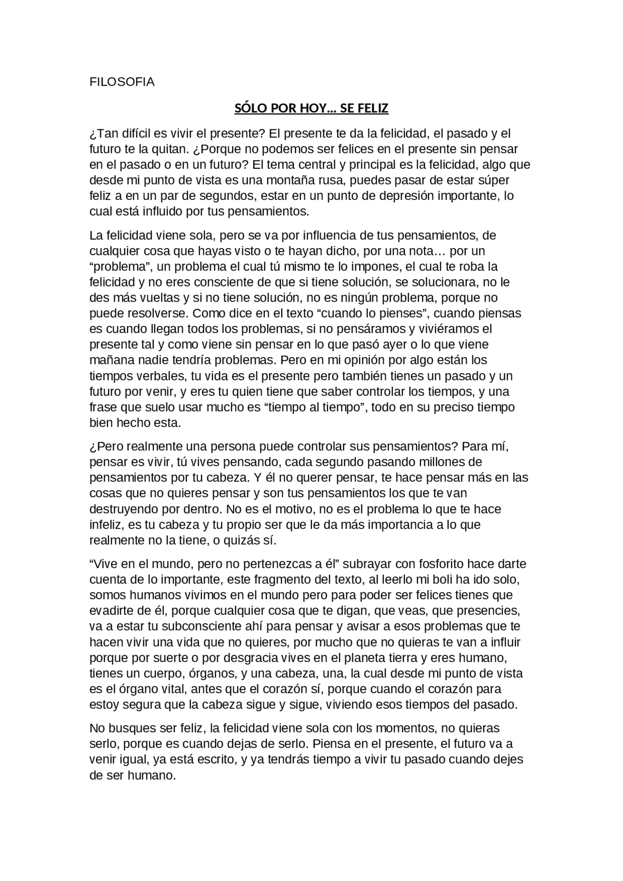 Solo por hoy...se feliz (1Bat.) - Docsity