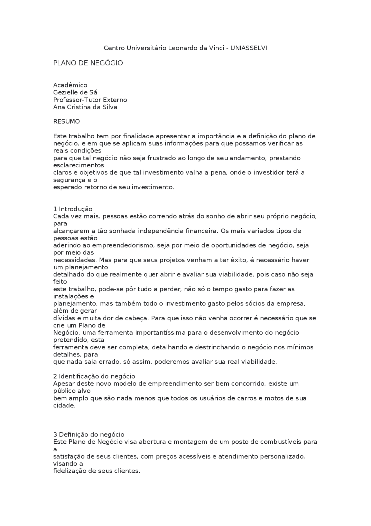 Paper Plano De Negócios Uniasselvi Docsity