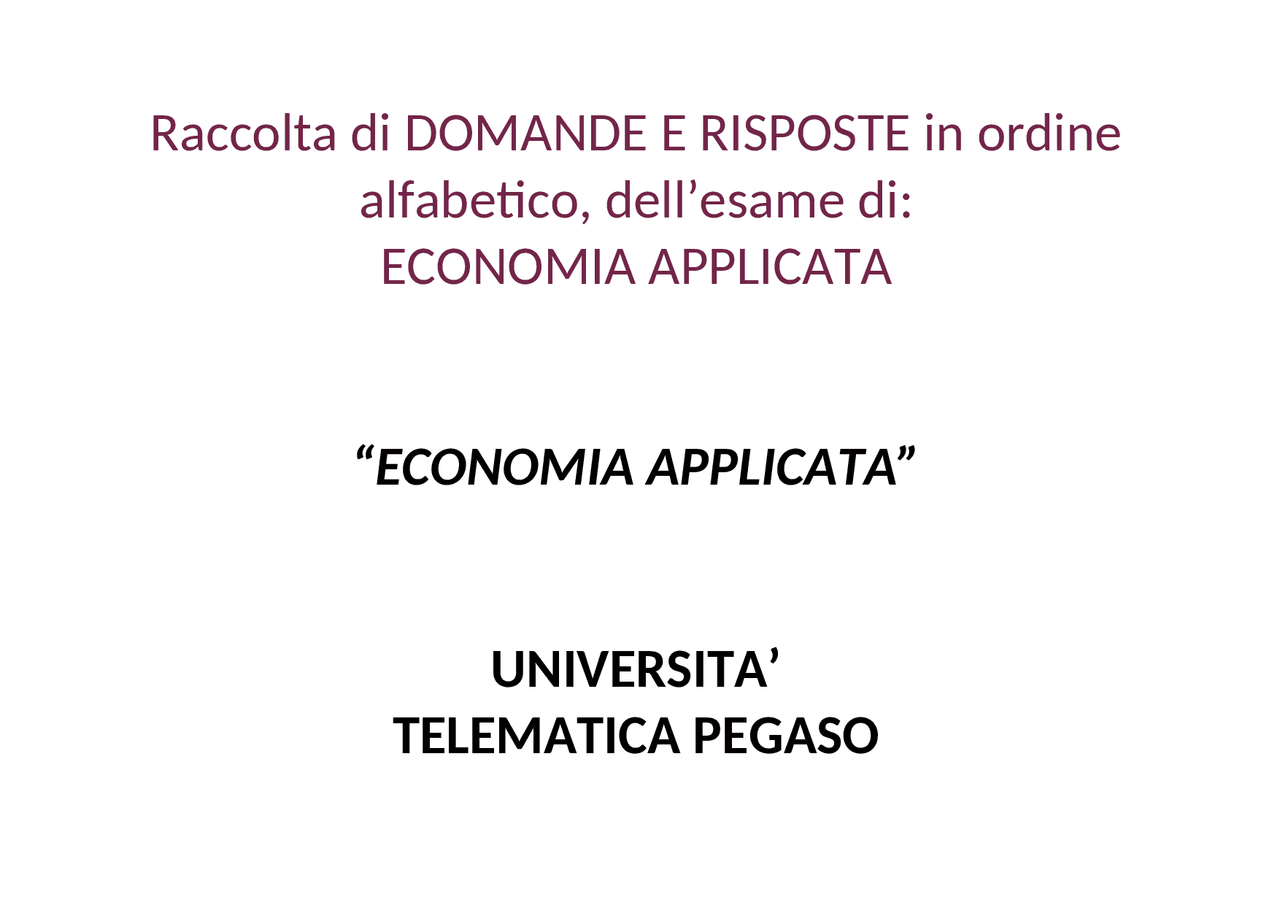 Economia Applicata Università Telematica Pegaso Docsity