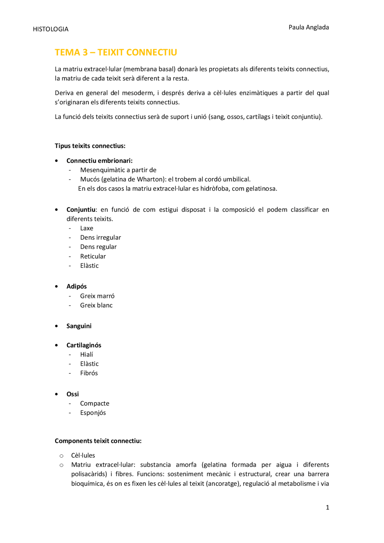 Apunts teixit connectiu histologia - Docsity