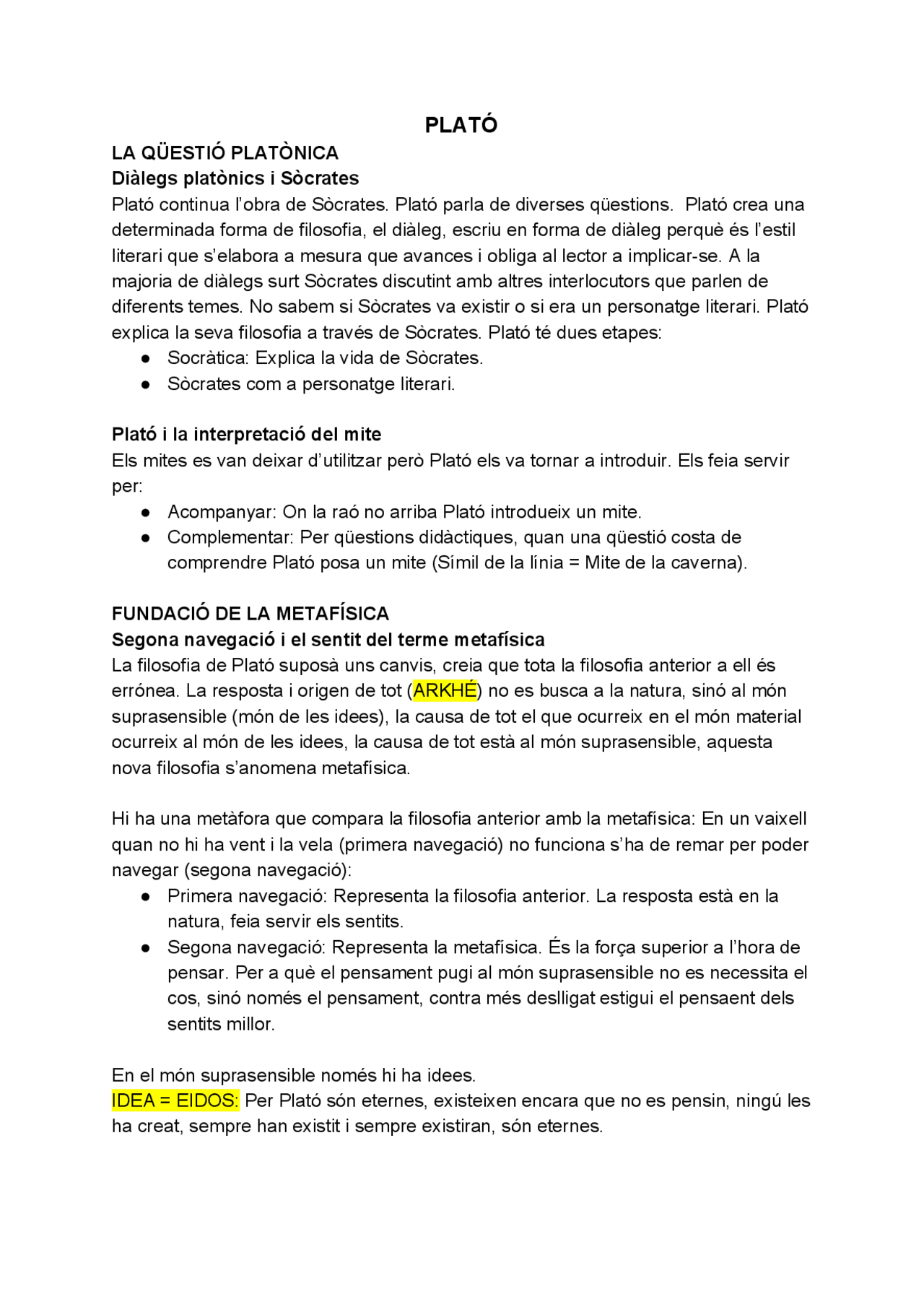 Apunts De Plató Per Història De La Filosofia Docsity