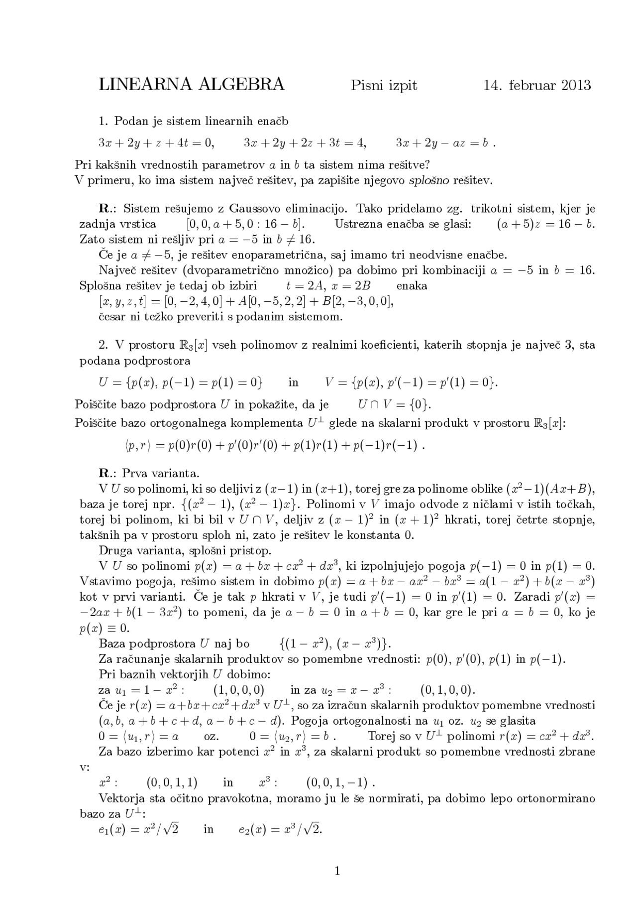 Linear Algebra Example Sheet Ispiti Predlog Linearna Algebra Docsity