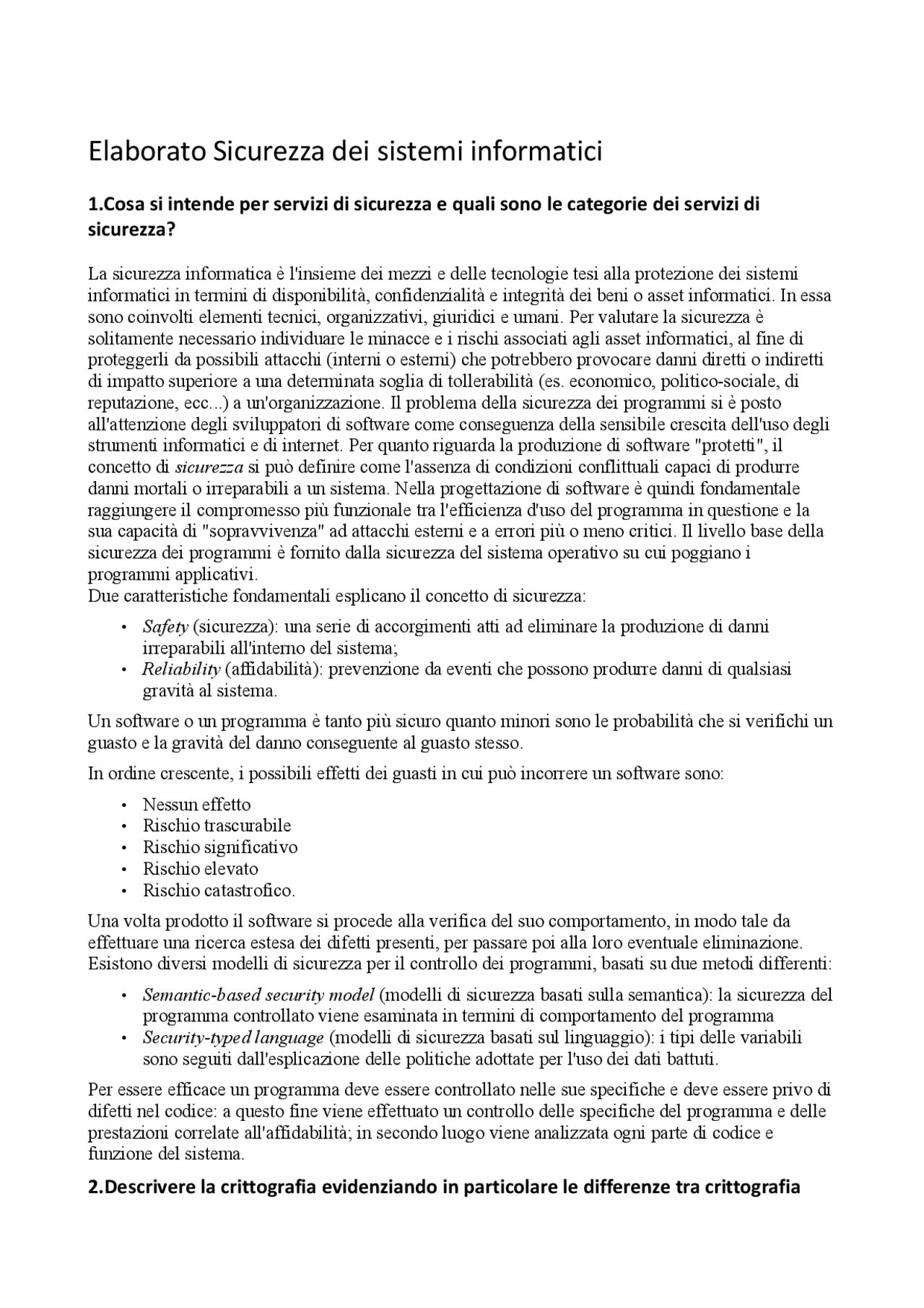 Elaborato Sicurezza Sistemi Informatici Docsity