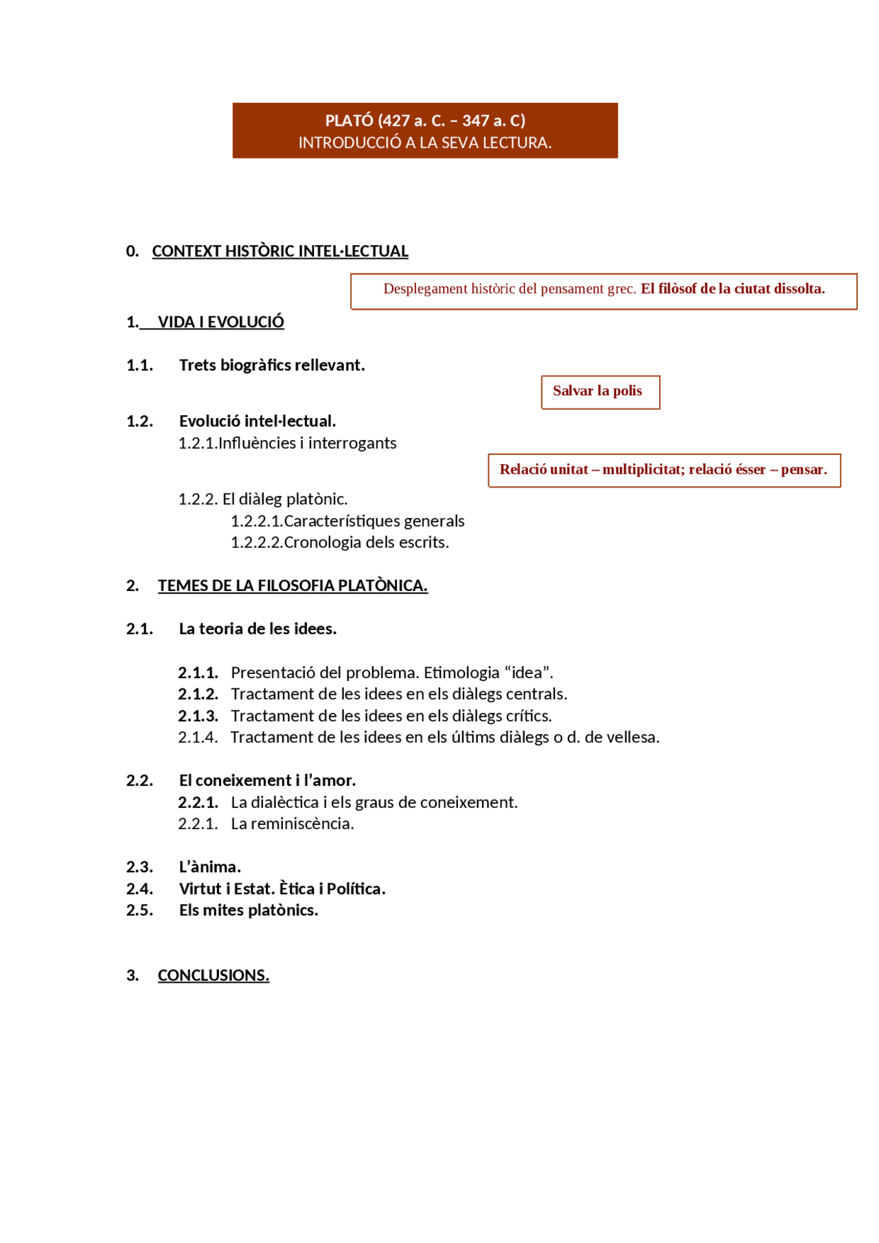 Platón Segundo De Bachillerato Teoria Docsity
