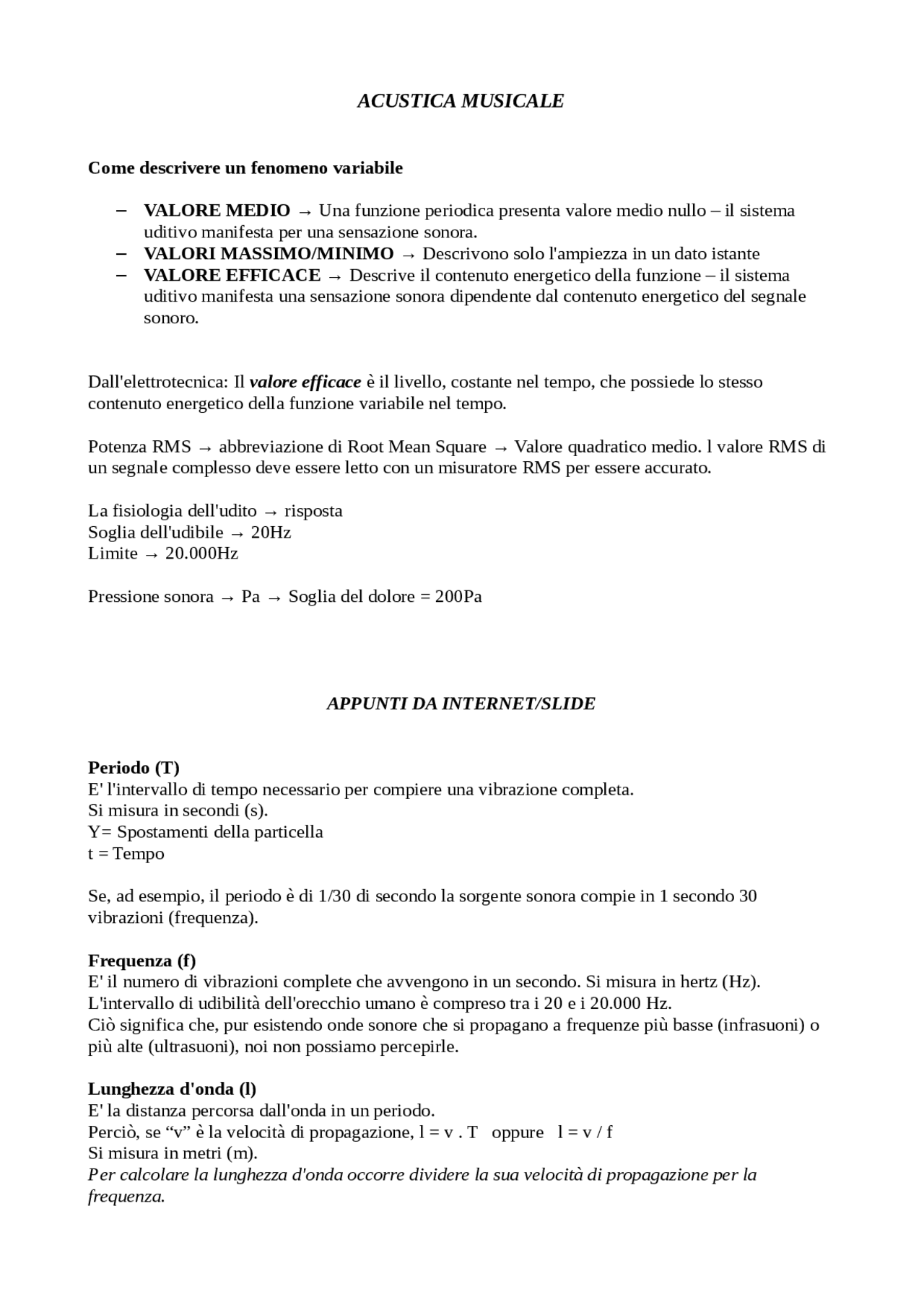 Appunti Acustica Musicale Docsity