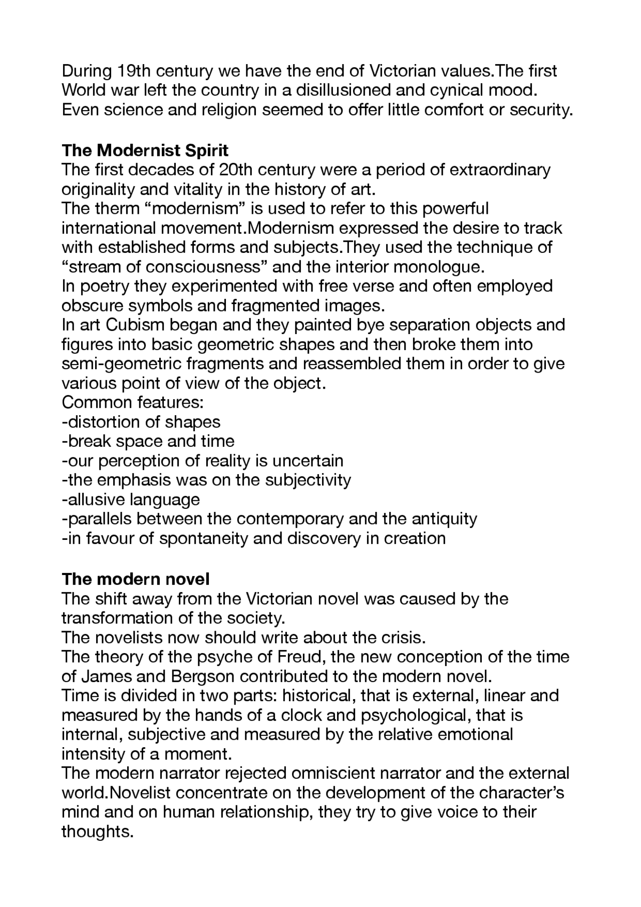 Inglese Appunti Modernism Docsity