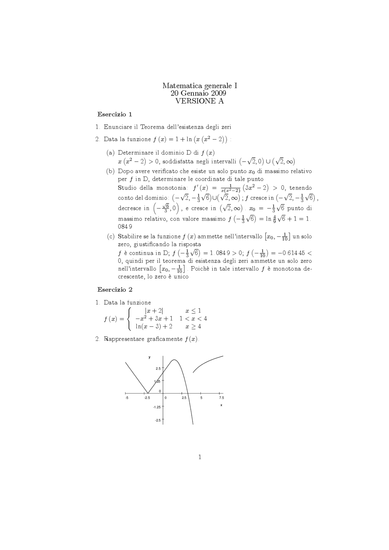Esame Di Matematica Generale I Docsity