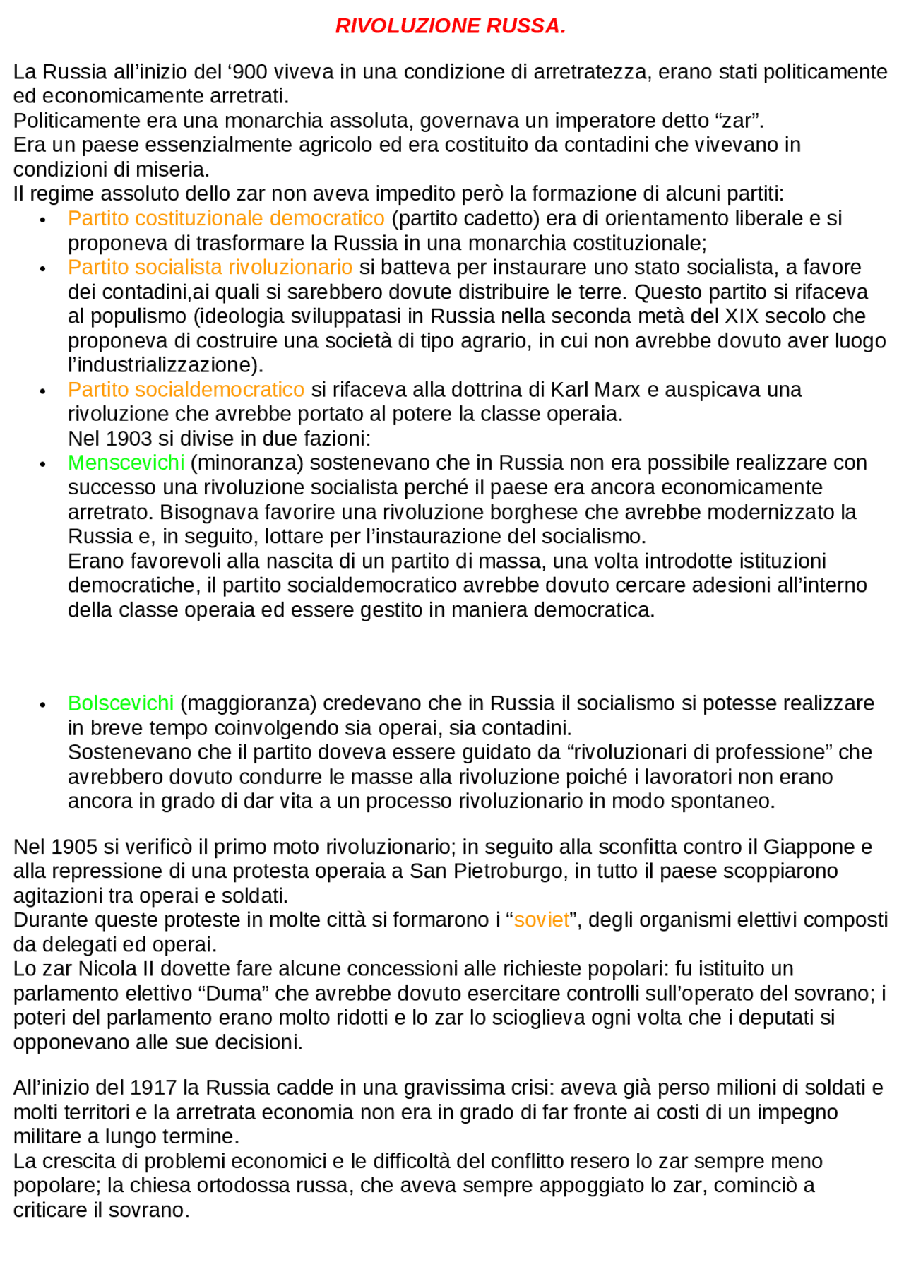 Rivoluzione Russa Riassunto Docsity