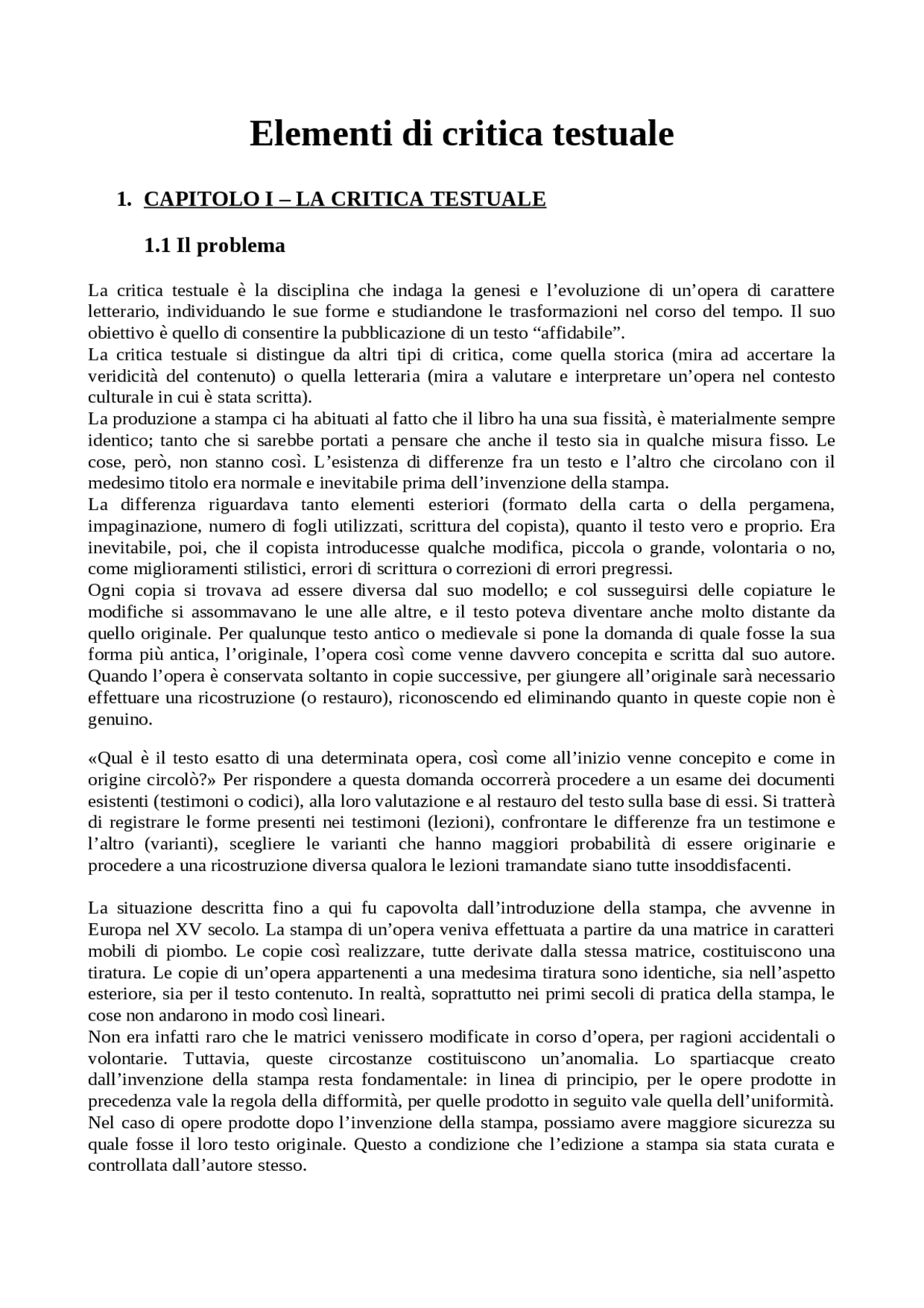 Elementi Di Critica Testuale Docsity