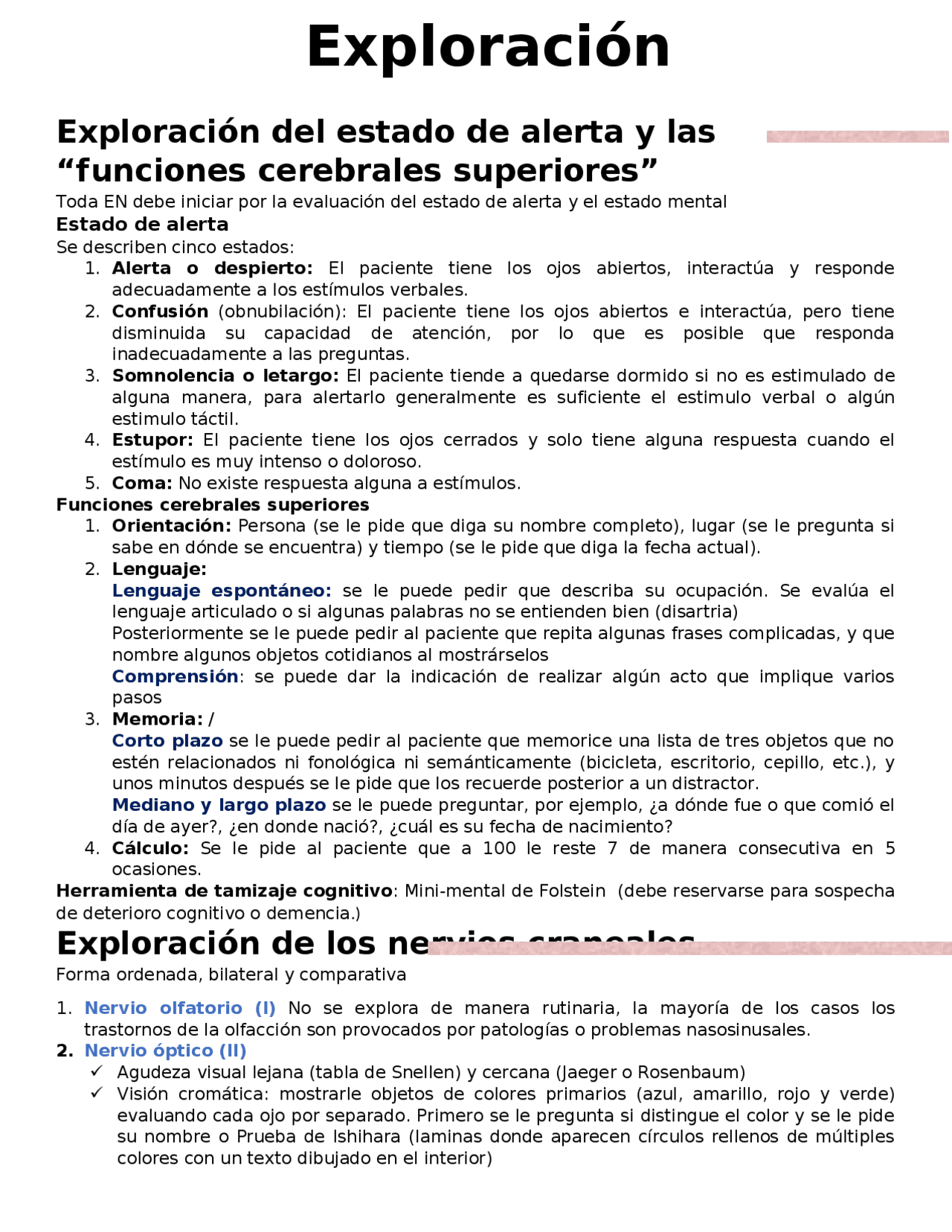 Exploracion NeurolÓgica Apuntes De Neurología Docsity