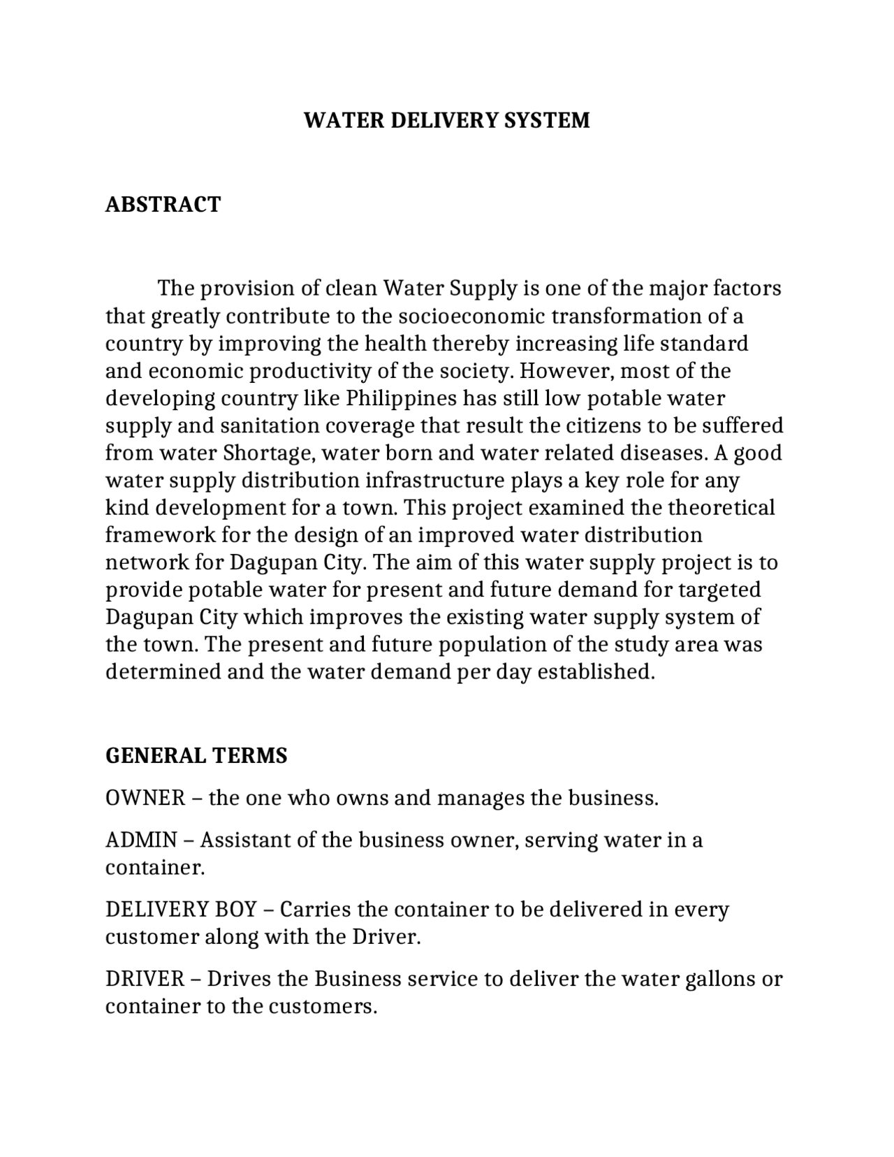 Water Delivery System - Docsity