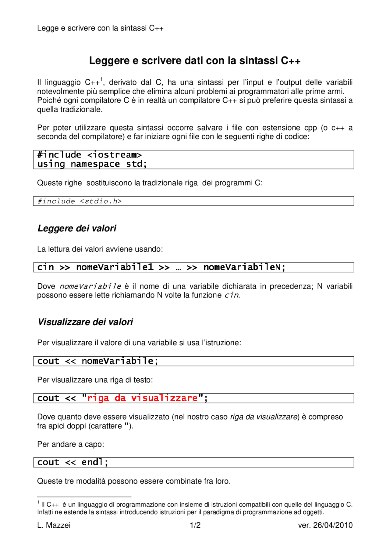 la sintassi C++ - Docsity