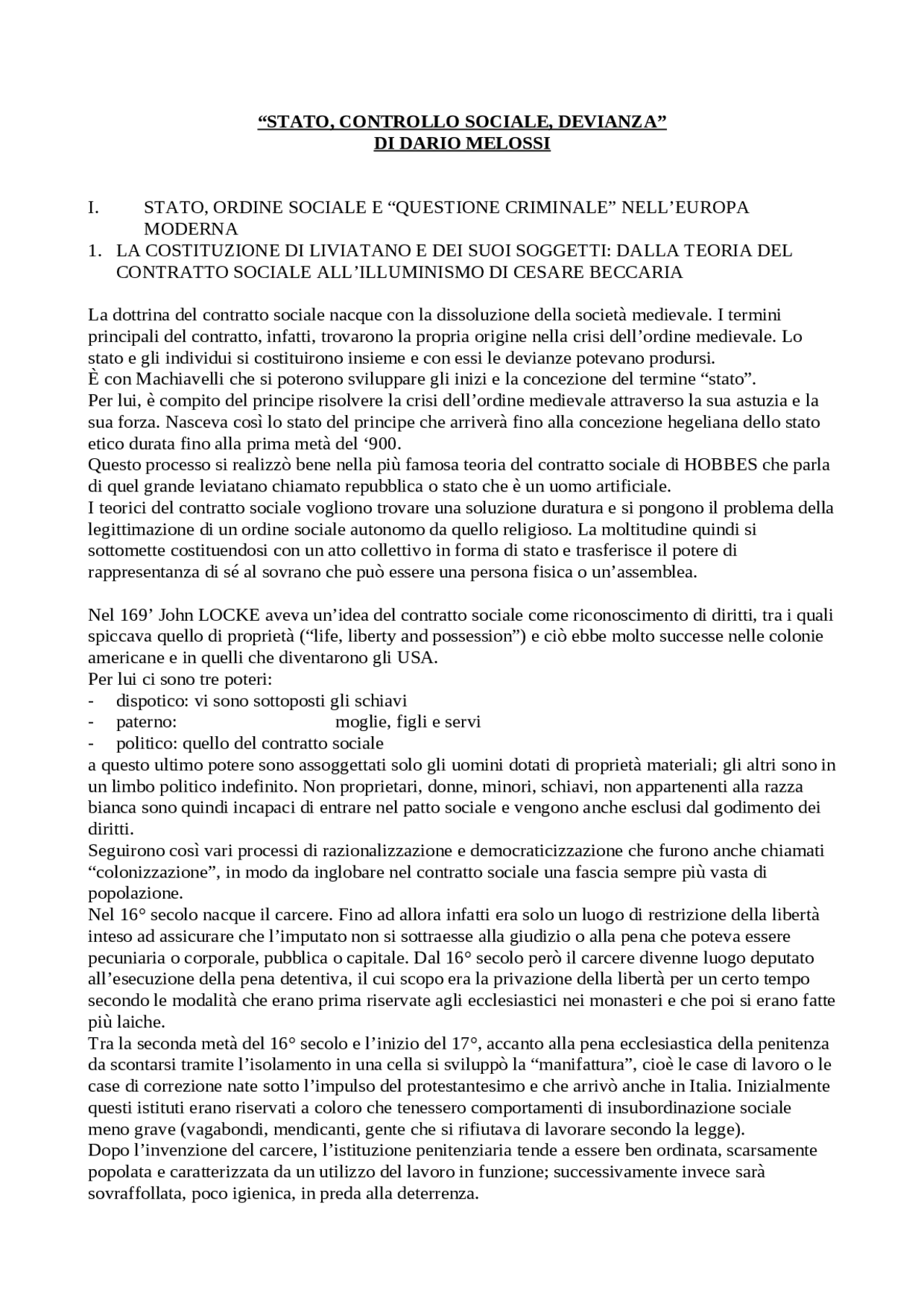 Stato Controllo Sociale Devianza” Di Dario Melossi Docsity