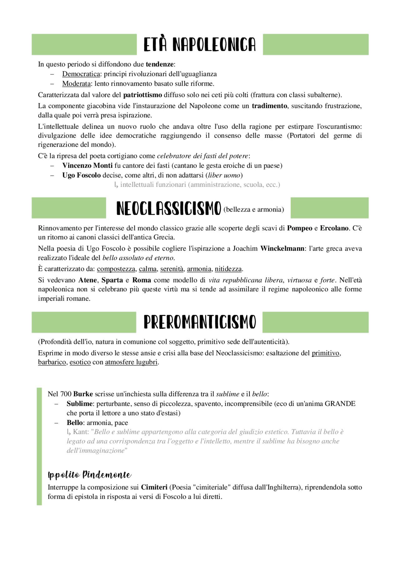 Età Napoleonica Neoclassicismo Preromanticismo Docsity