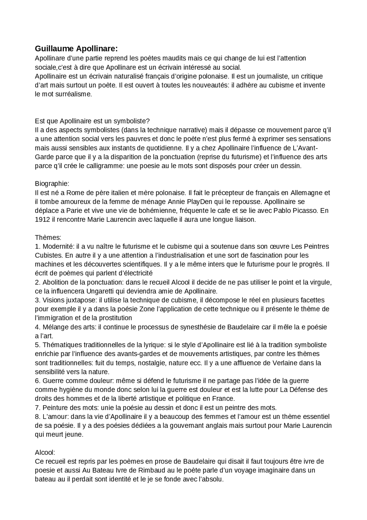 Guillaume Apollinaire Vita E Opere Docsity