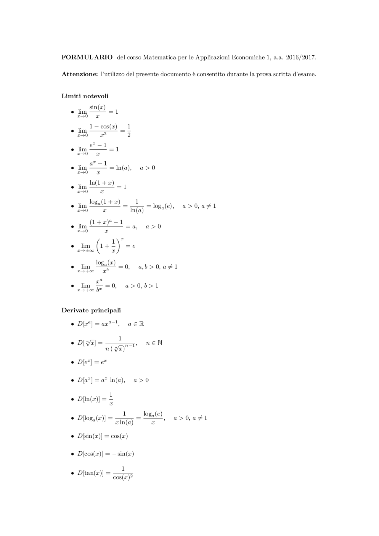 Formulario matematica 1 - Docsity