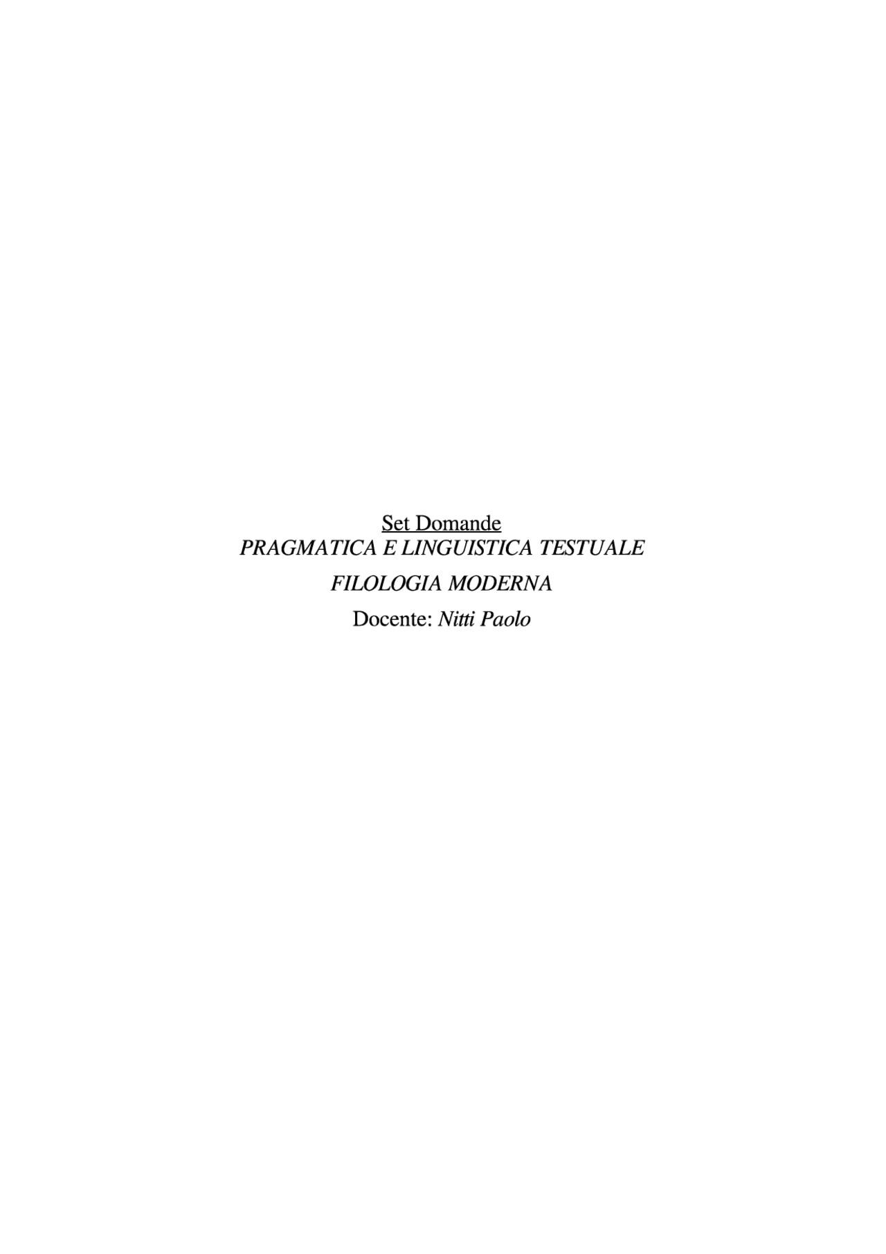 Paniere Esame Di Pragmatica E Linguistica Testuale Ecampus Docsity