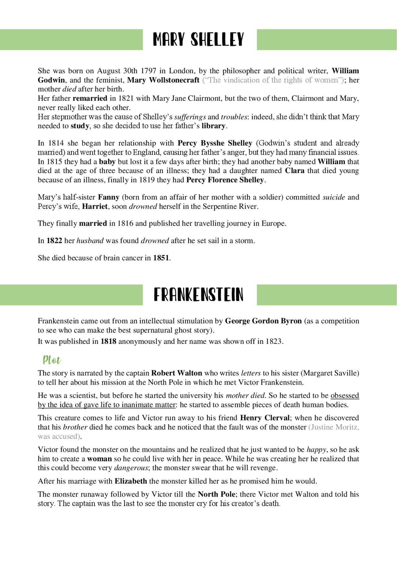 Frankenstein Di Mary Shelley Docsity