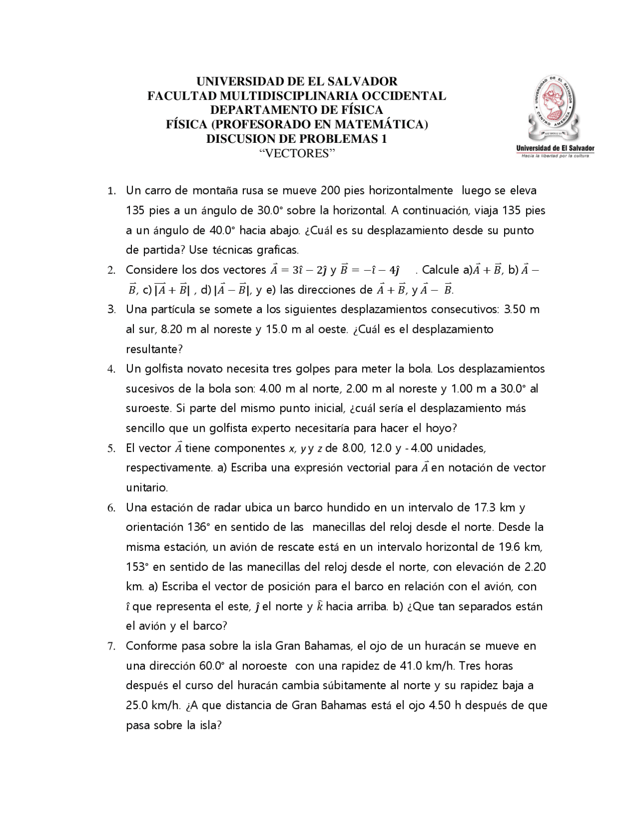 Ejercicios Con Vectores Apuntes De Física Docsity
