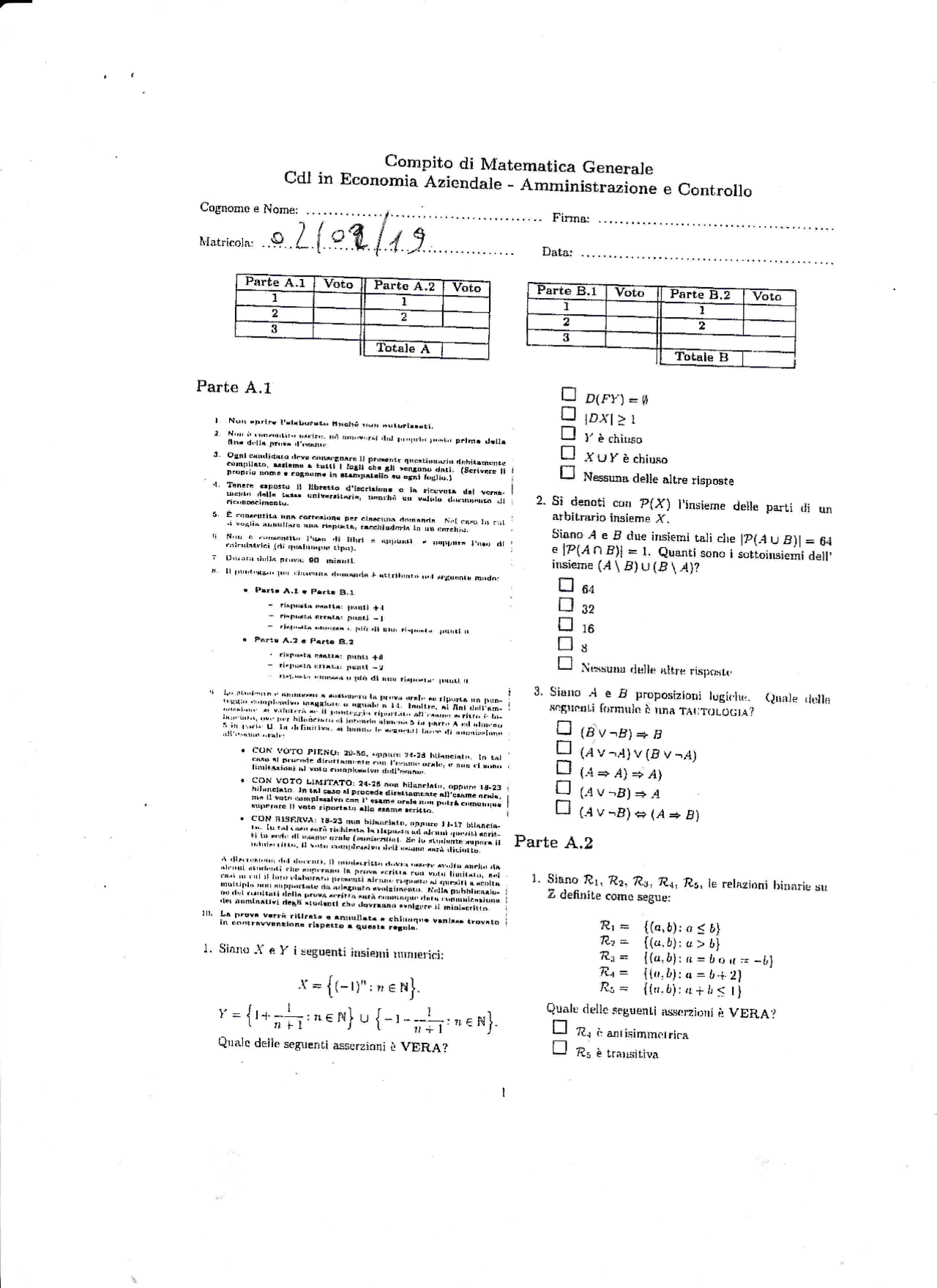 Compito Di Matematica Generale Docsity