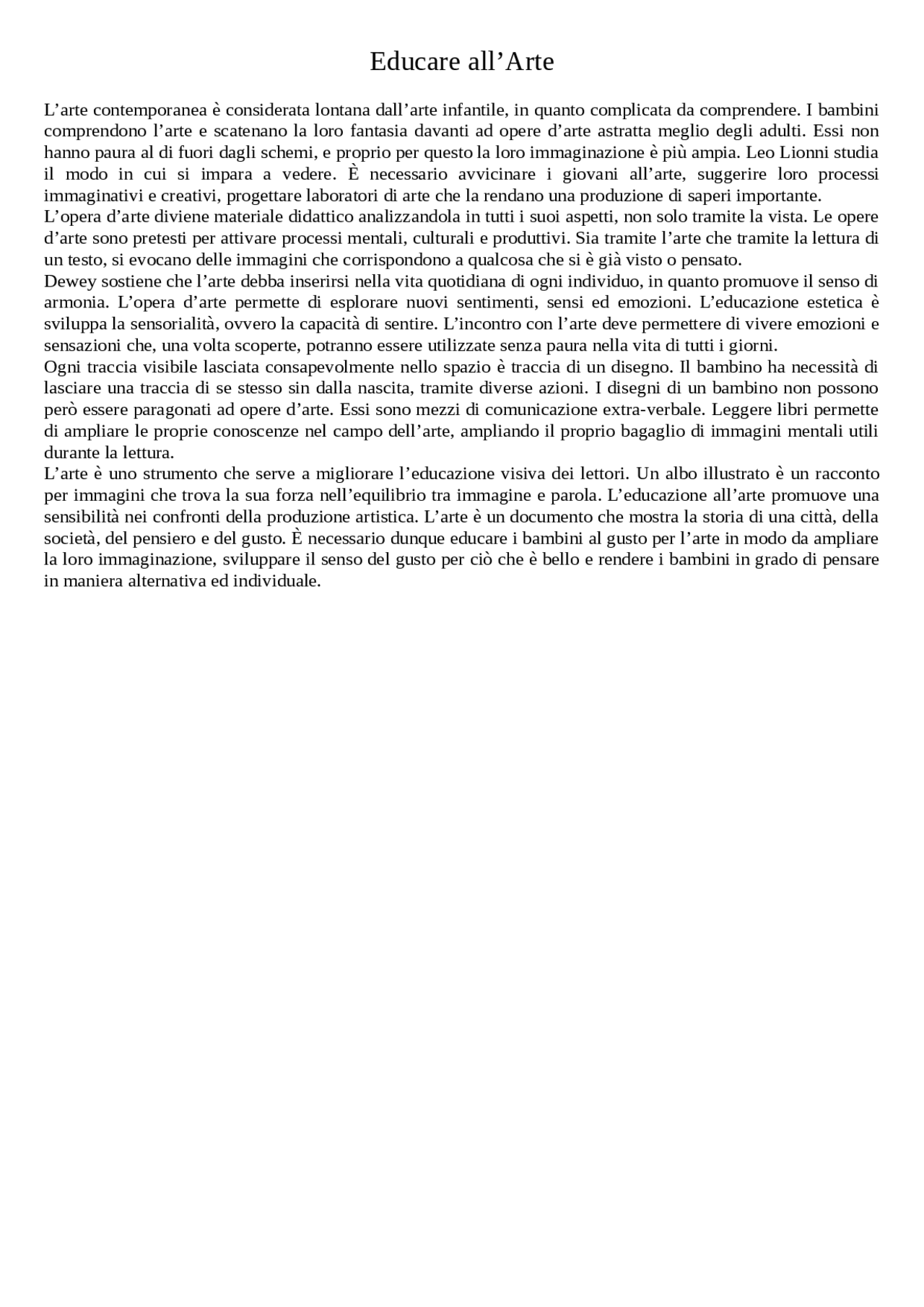 Educare Allarte Di Francucci E Vassalli Docsity