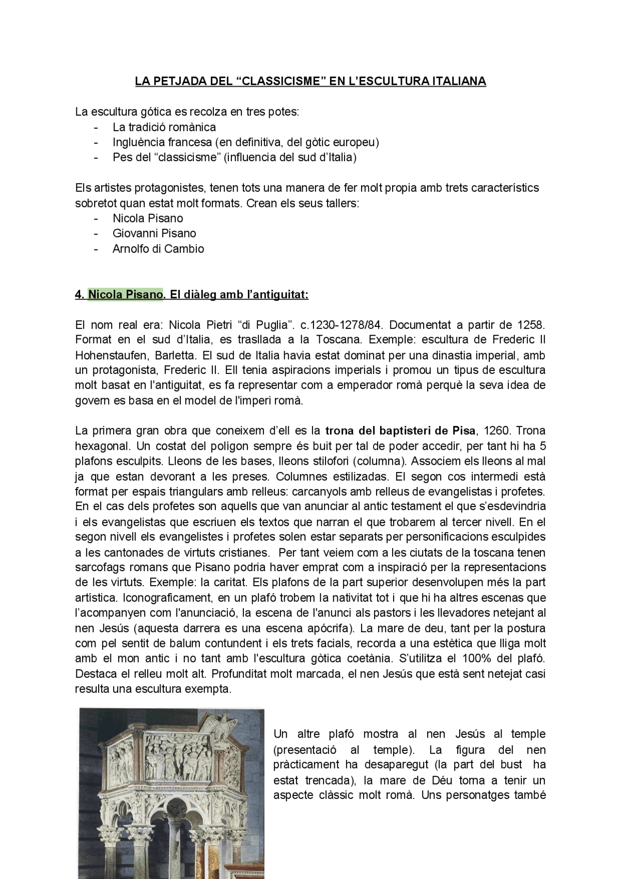 Apunts tema: LA PETJADA DEL “CLASSICISME” EN L’ESCULTURA ITALIANA - Docsity