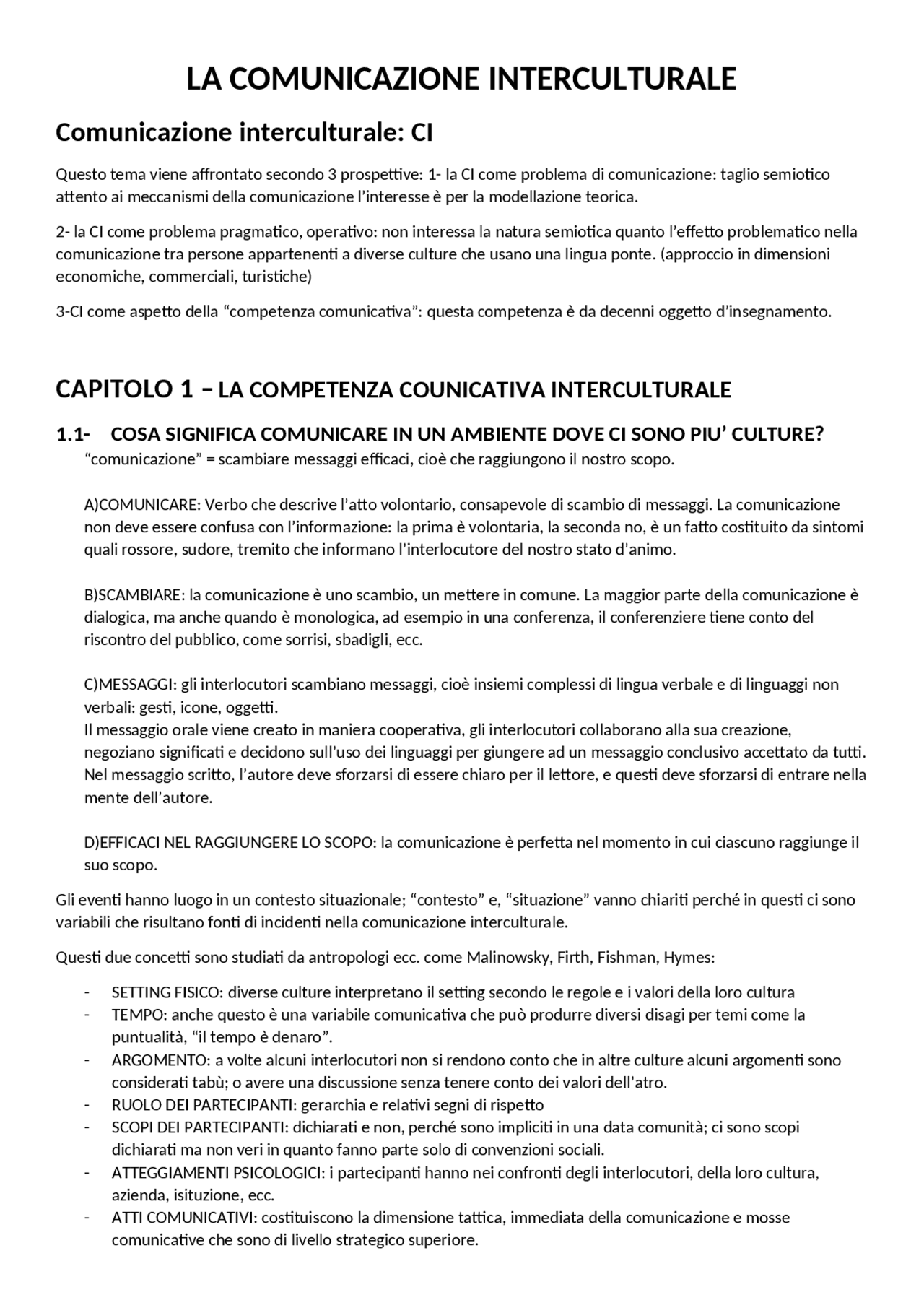 Comunicazione Interculturale Docsity