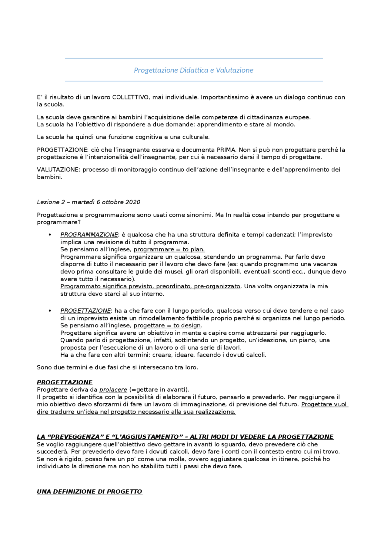 Progettazione Didattica E Valutazione Prof Balconi Unimib Docsity