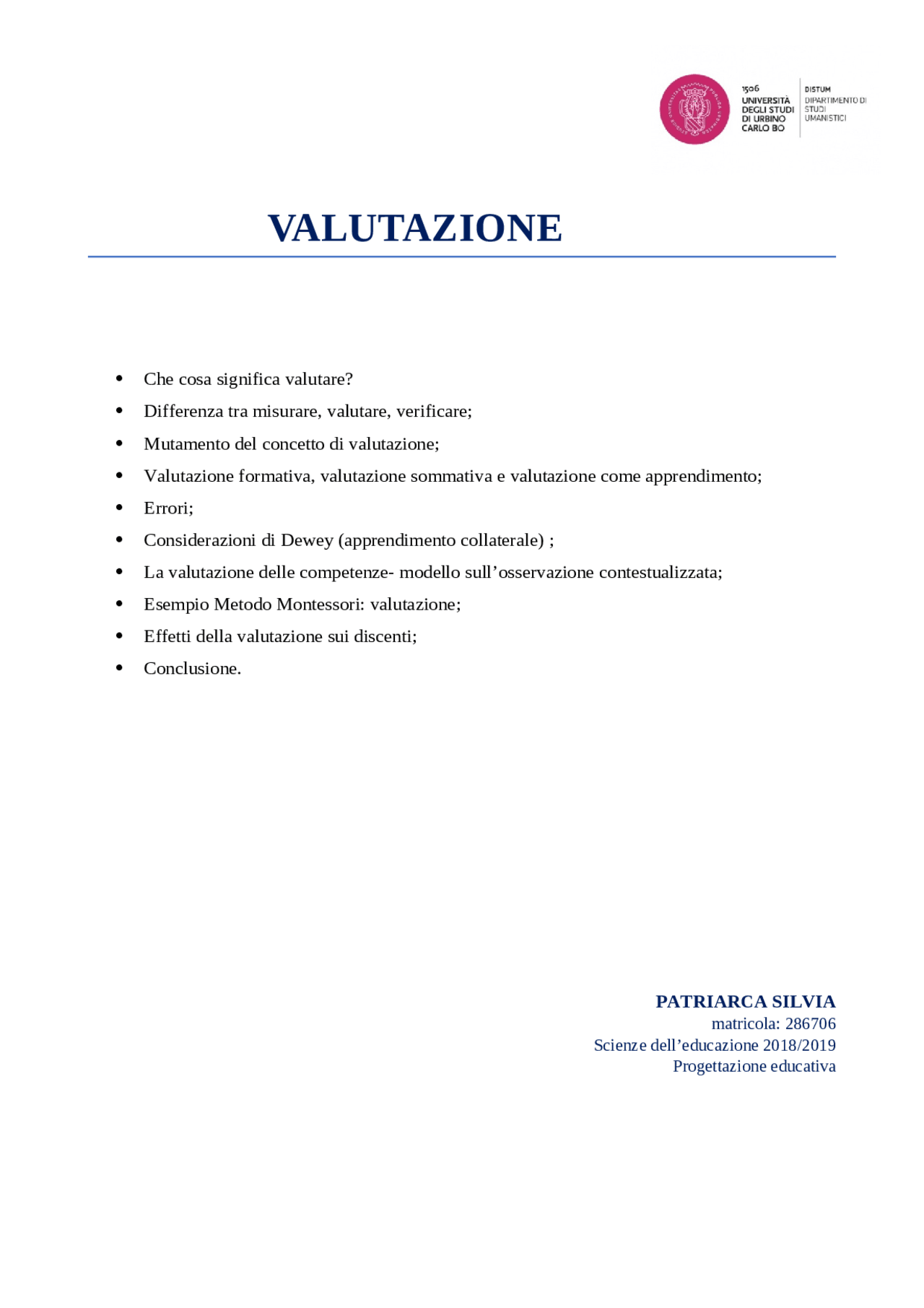 Approfondimento Della Valutazione Docsity