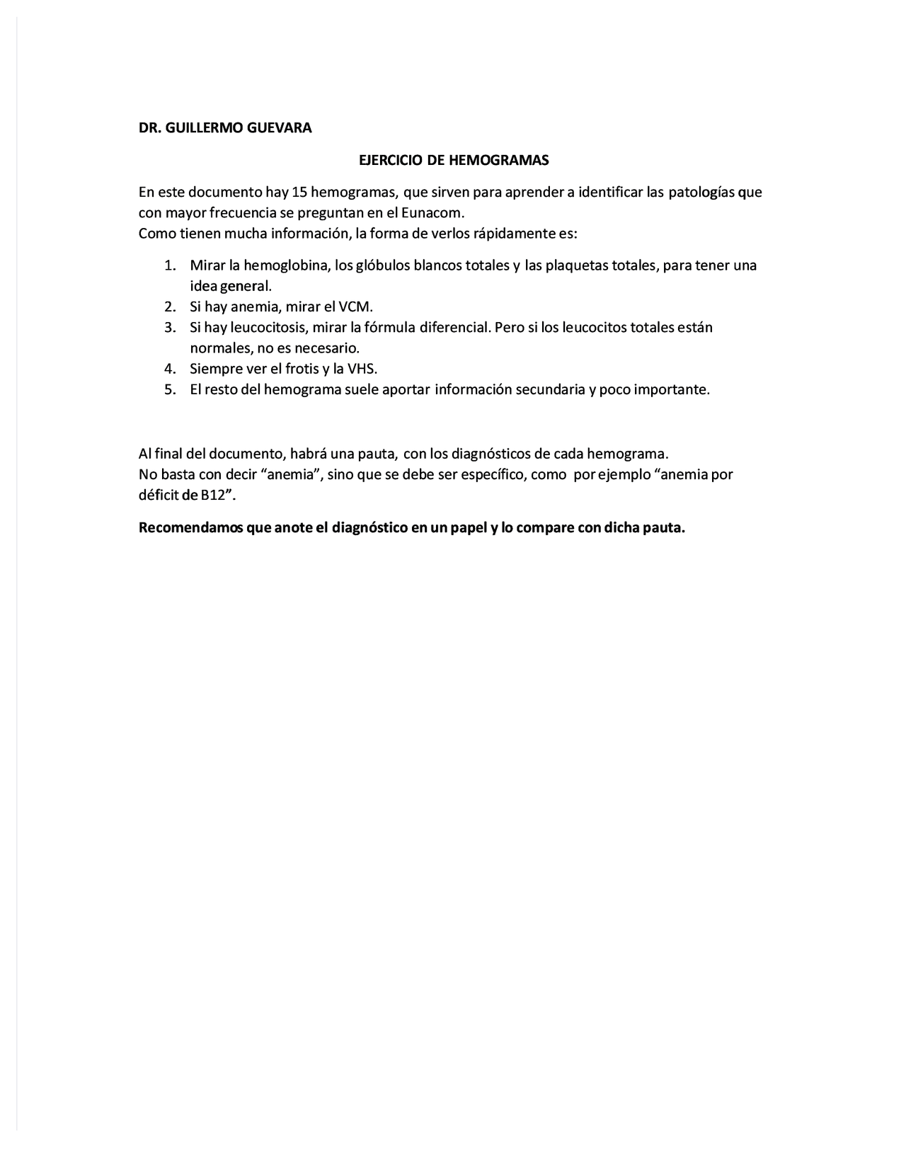 Ejercicio Hemogramas Ejercicios De Hematología Docsity