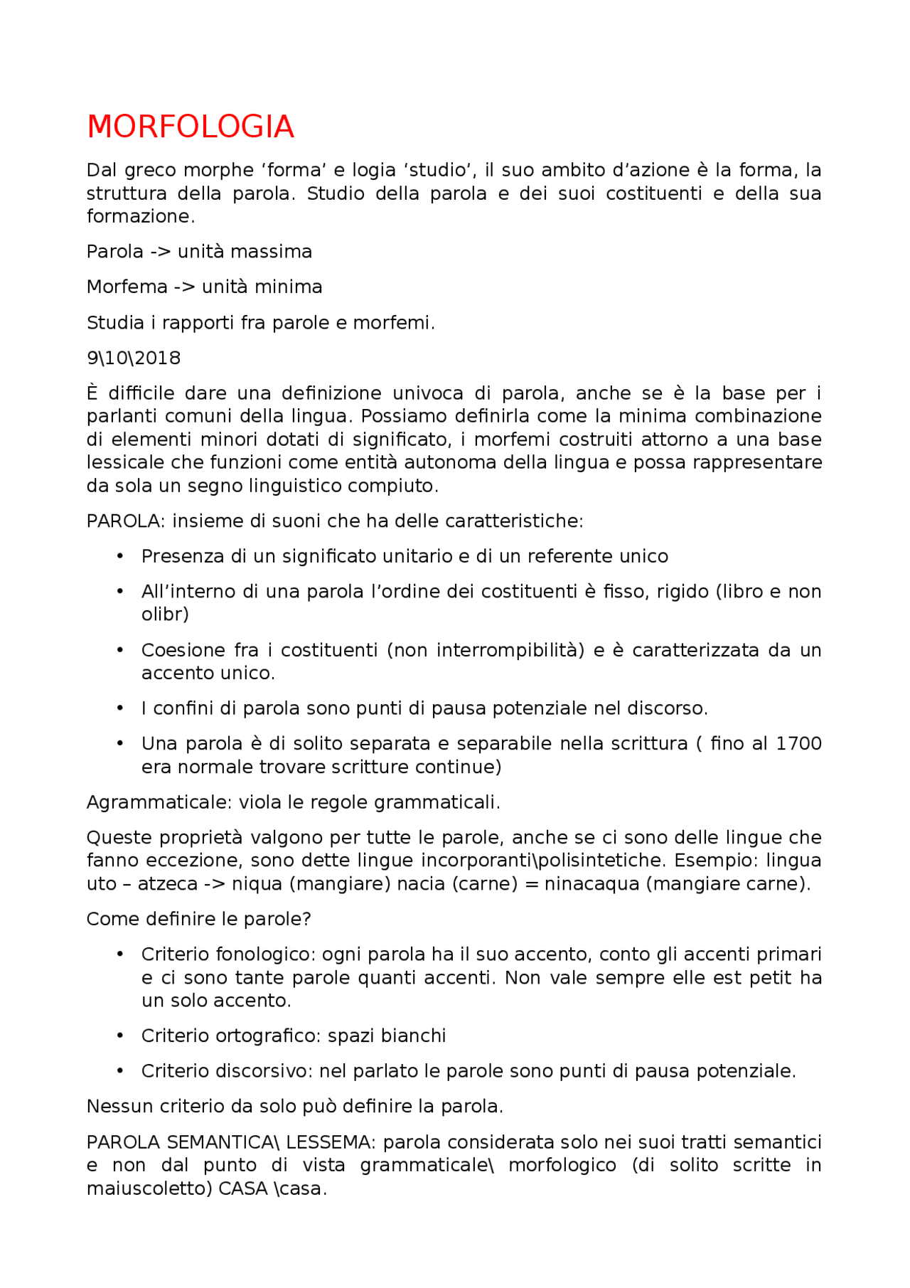 Appunti Di Morfologia Docsity