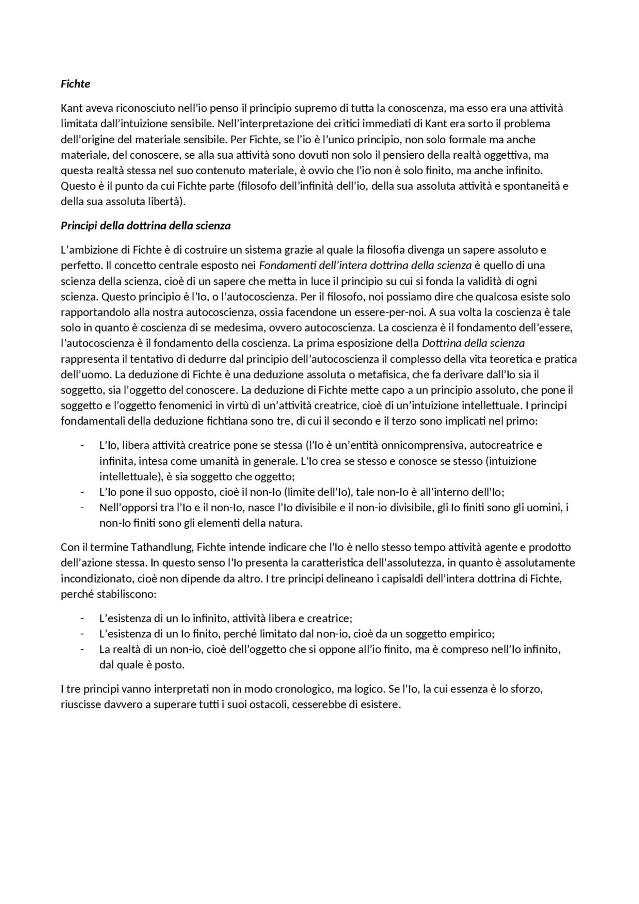 La Filosofia Di Fichte Docsity