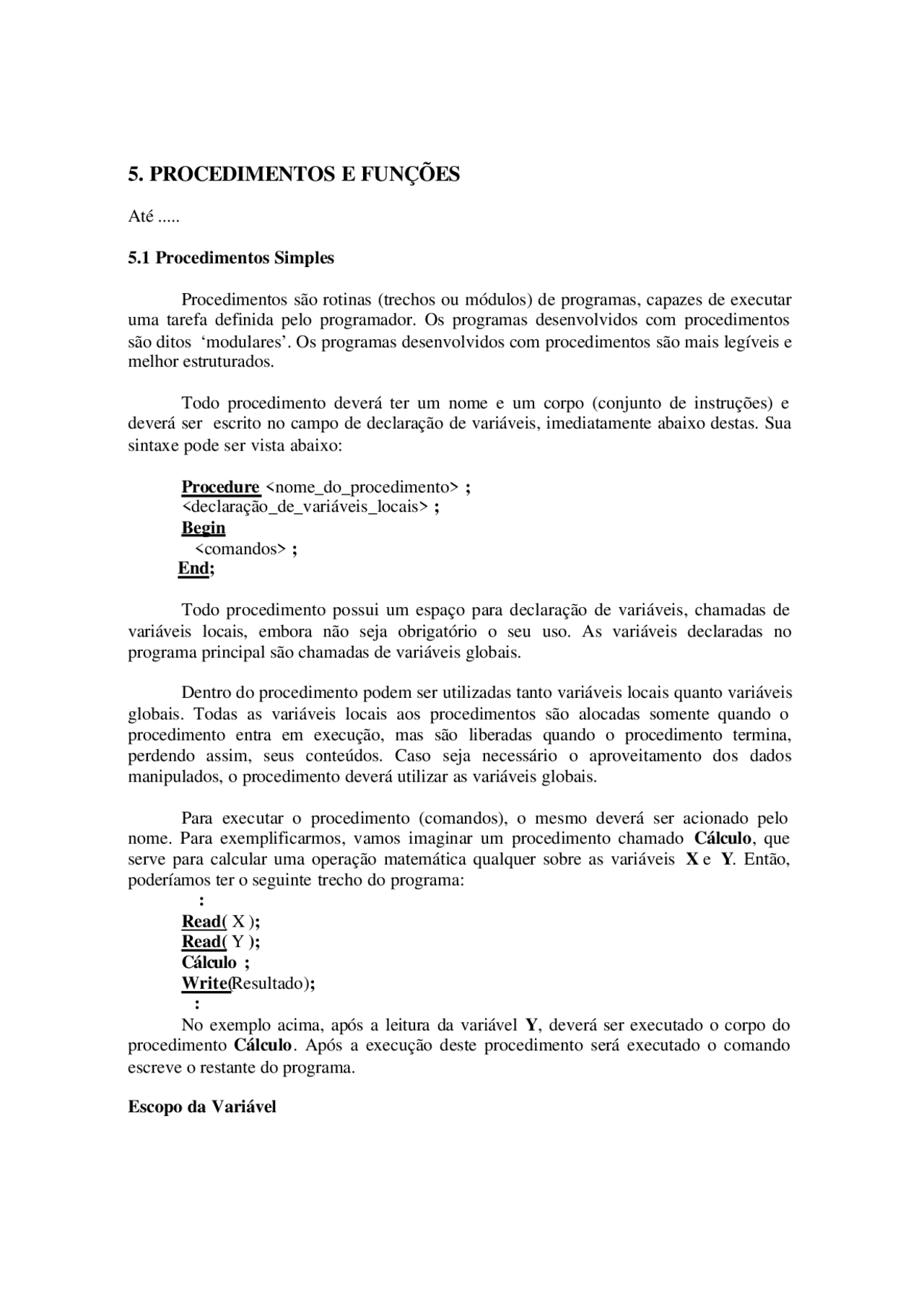 Procedimentos e funções - Docsity