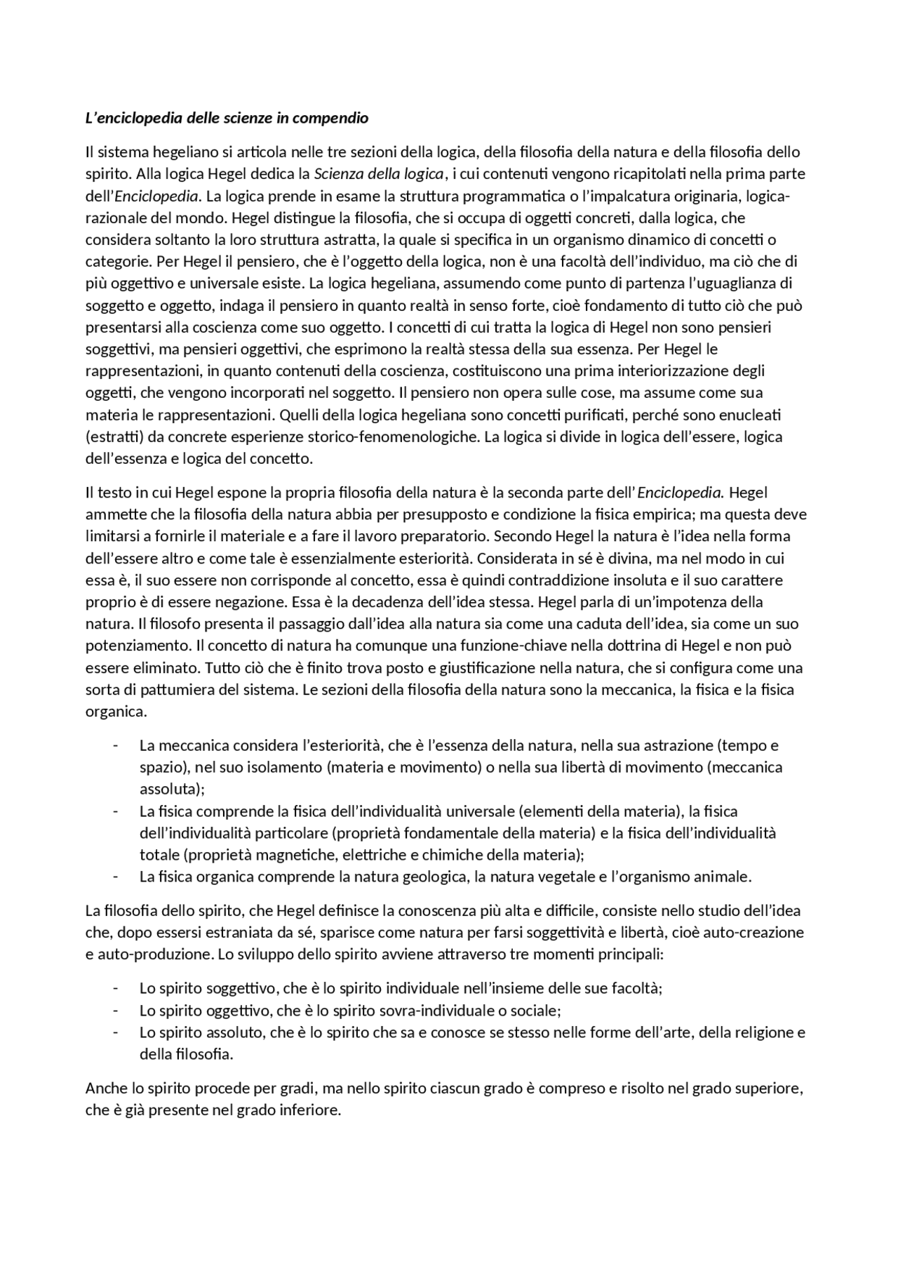 Lenciclopedia Delle Scienze In Compendio Docsity