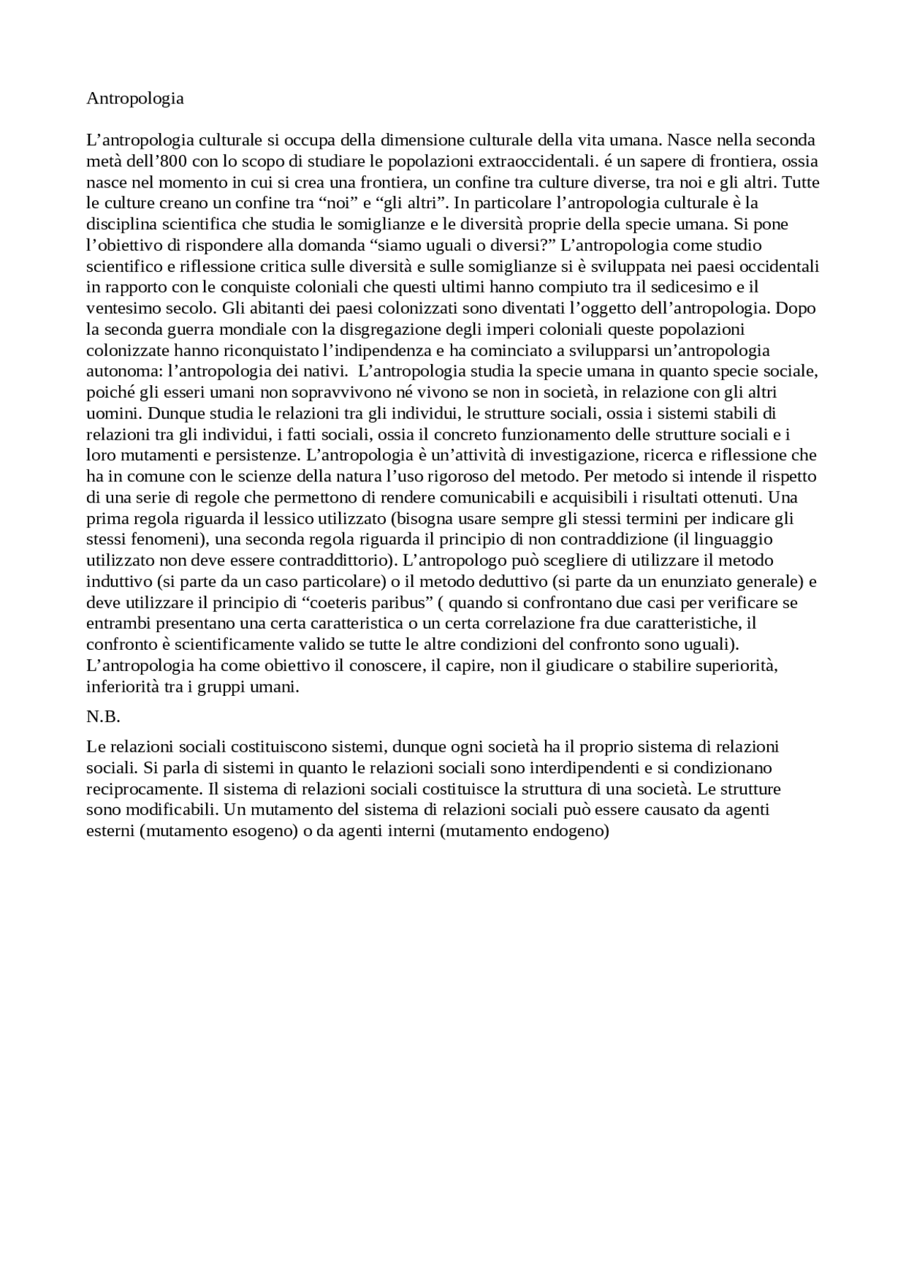 Ripasso Per Esonero Antropologia Docsity
