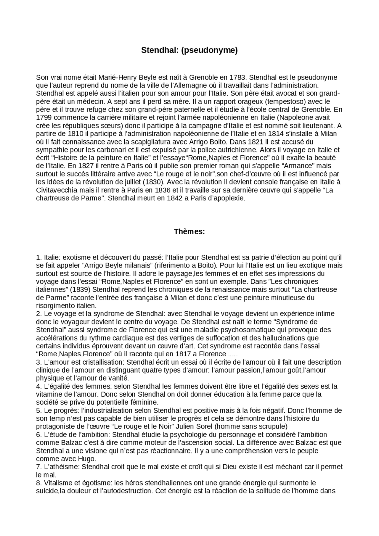 Stendhal Vita E Opere Docsity
