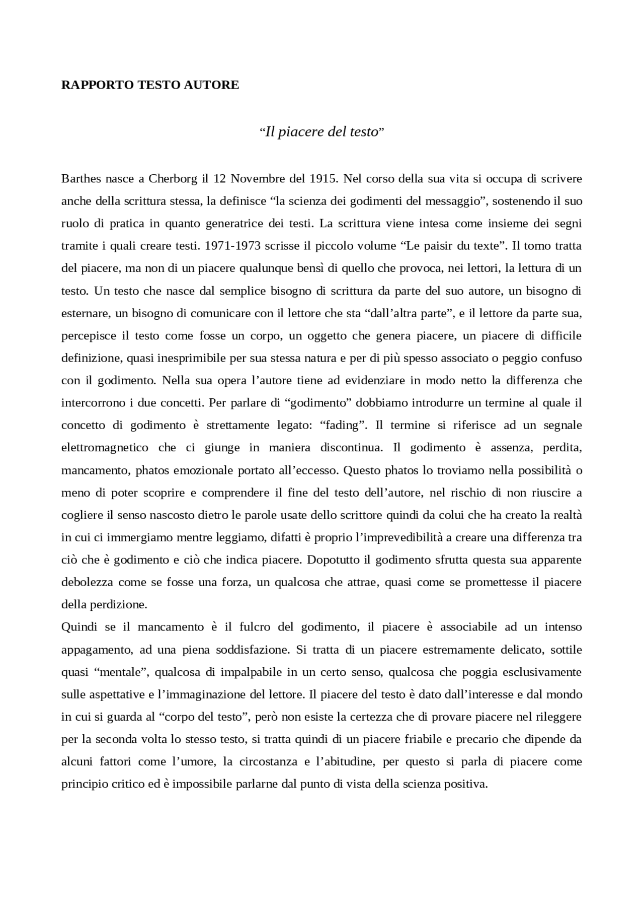 Il Piacere Del Testo Docsity