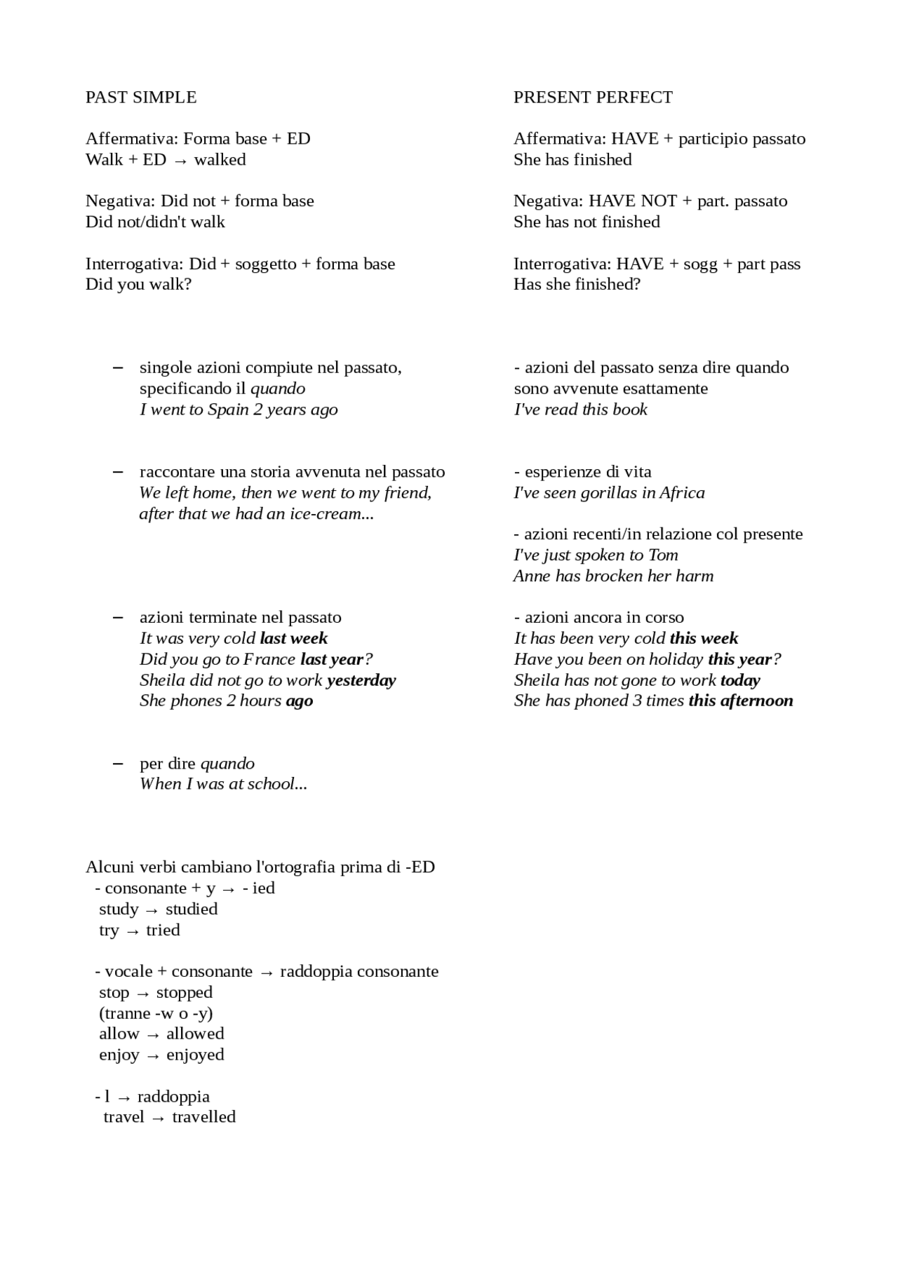 PAST SIMPLE vs PRESENT PERFECT - Docsity
