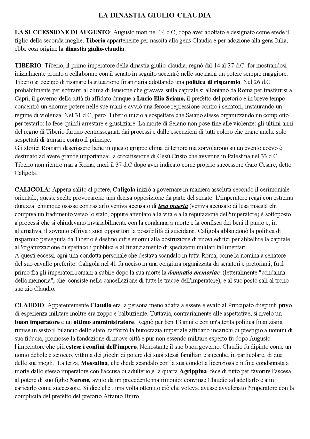 Dinastia Giulio Claudia Docsity